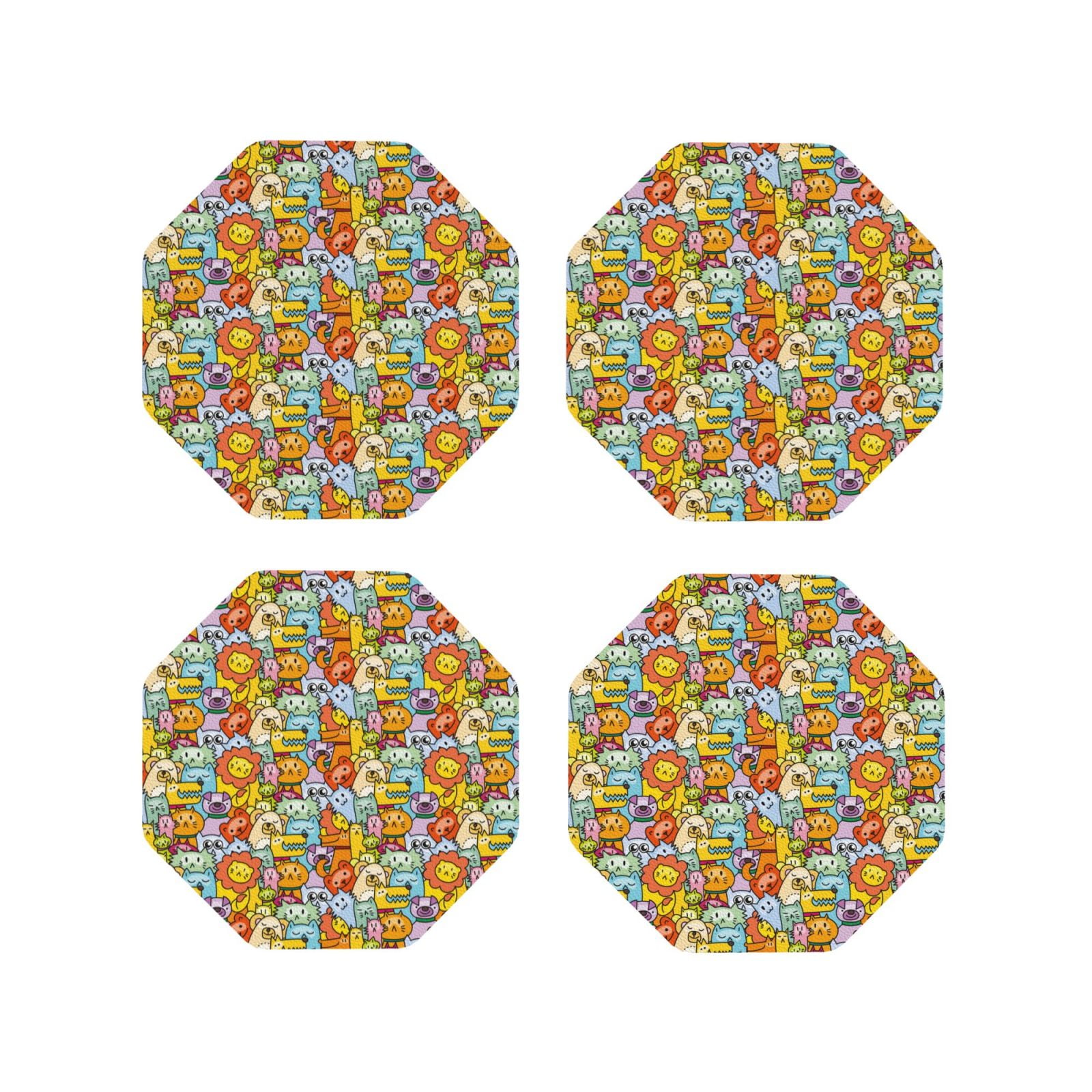 Fuzoiu cute animals Print Leather Coasters Set,Drink Coasters Set of 4 ...