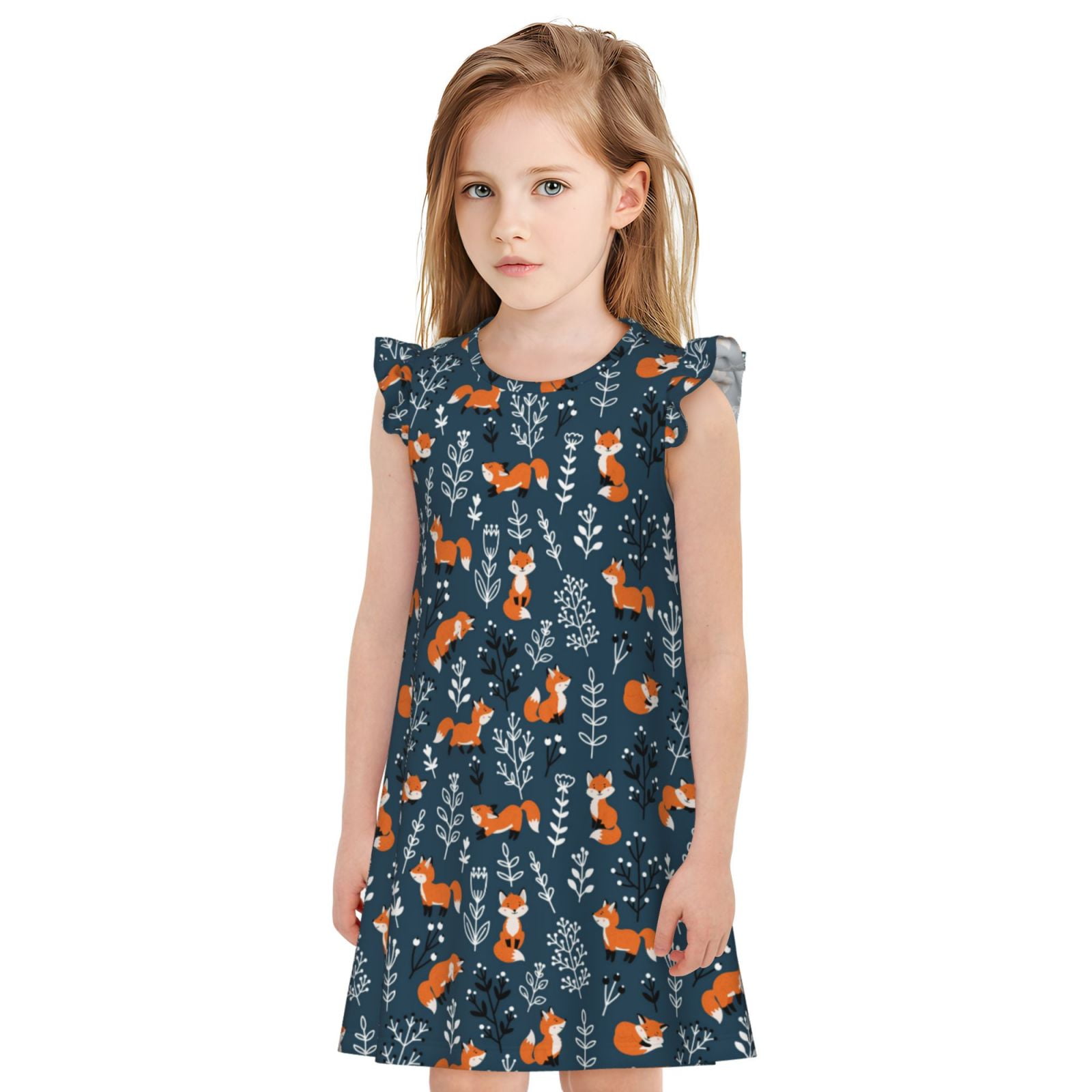 Fuzoiu cute fall fox Print Girls' Nightgowns Pajamas Dress,Girls ...