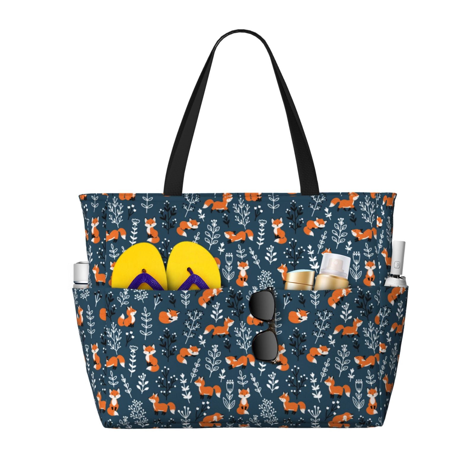 Fuzoiu cute fall fox Print Waterproof Beach Tote Bag for Women Girls ...
