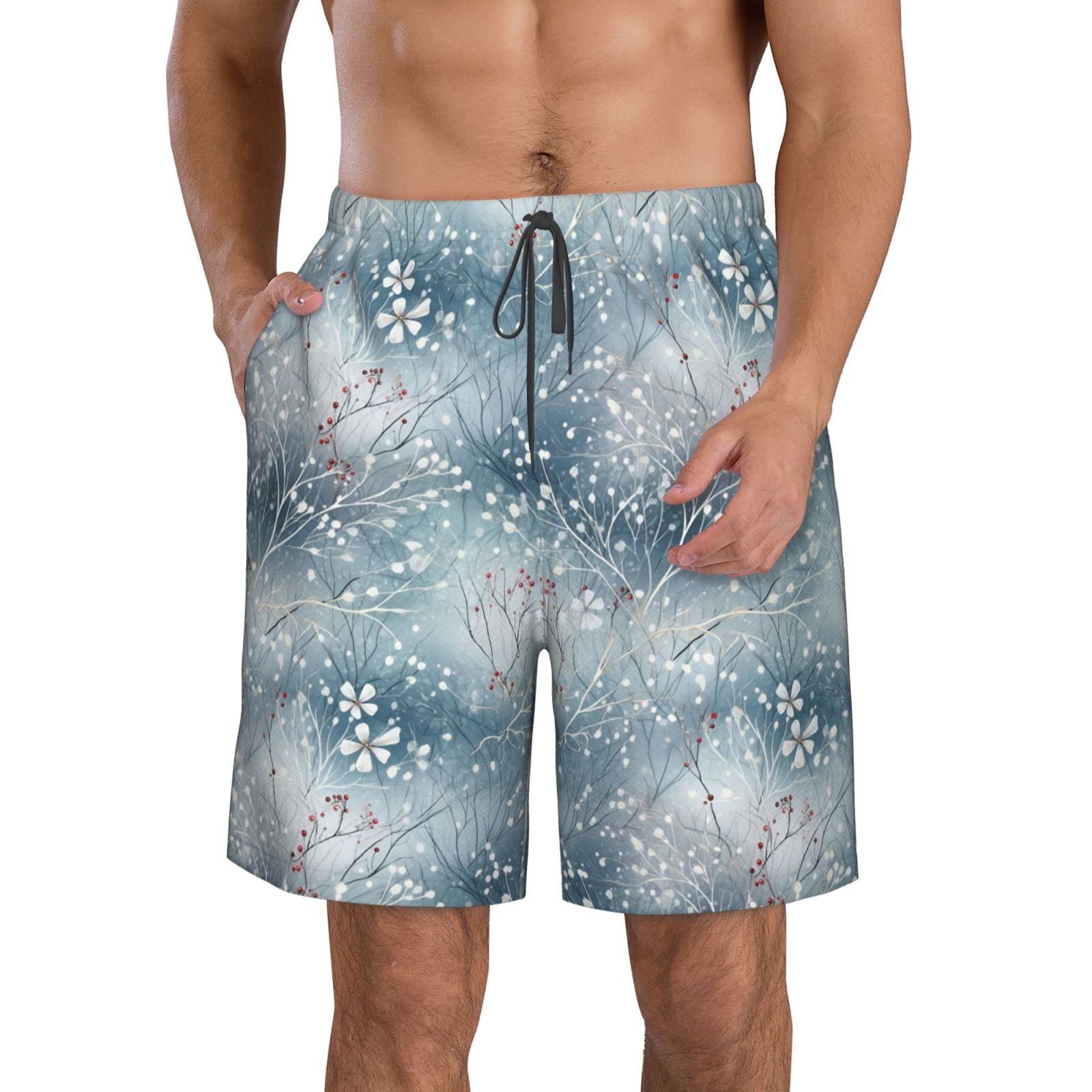Fuzoiu enchanted winter snowflake holly Print Men's Beach Shorts,Men's ...
