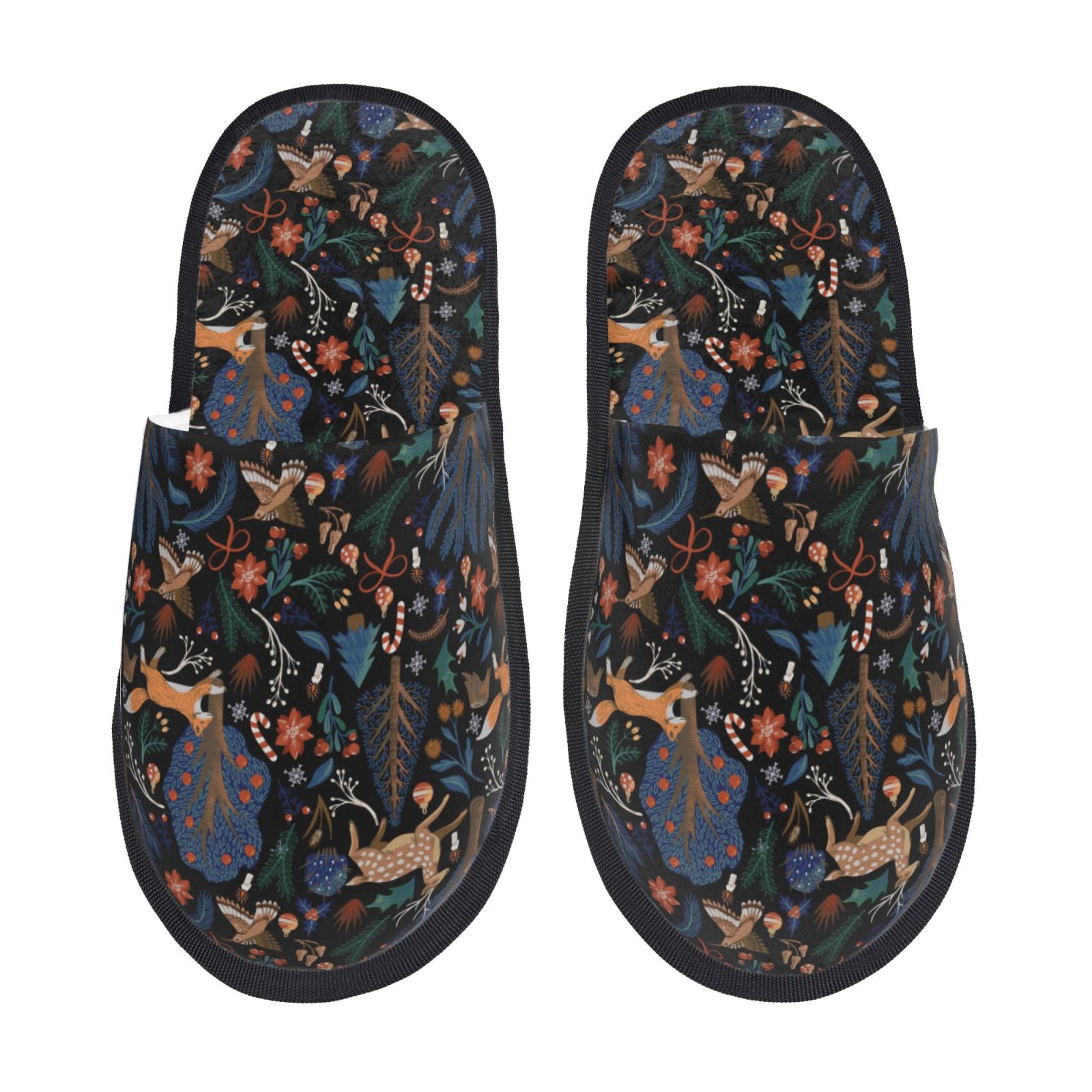 Fuzoiu fall fox deer bird Print Unisex Furry Slippers,Plush Indoor ...
