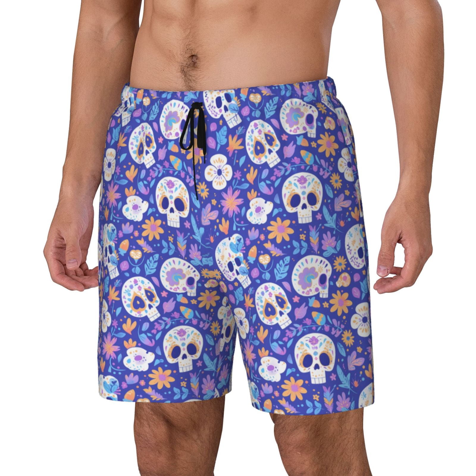 Fuzoiu flower Skull cartoon Print Men's Swim Shorts,Quick-Dry Double ...