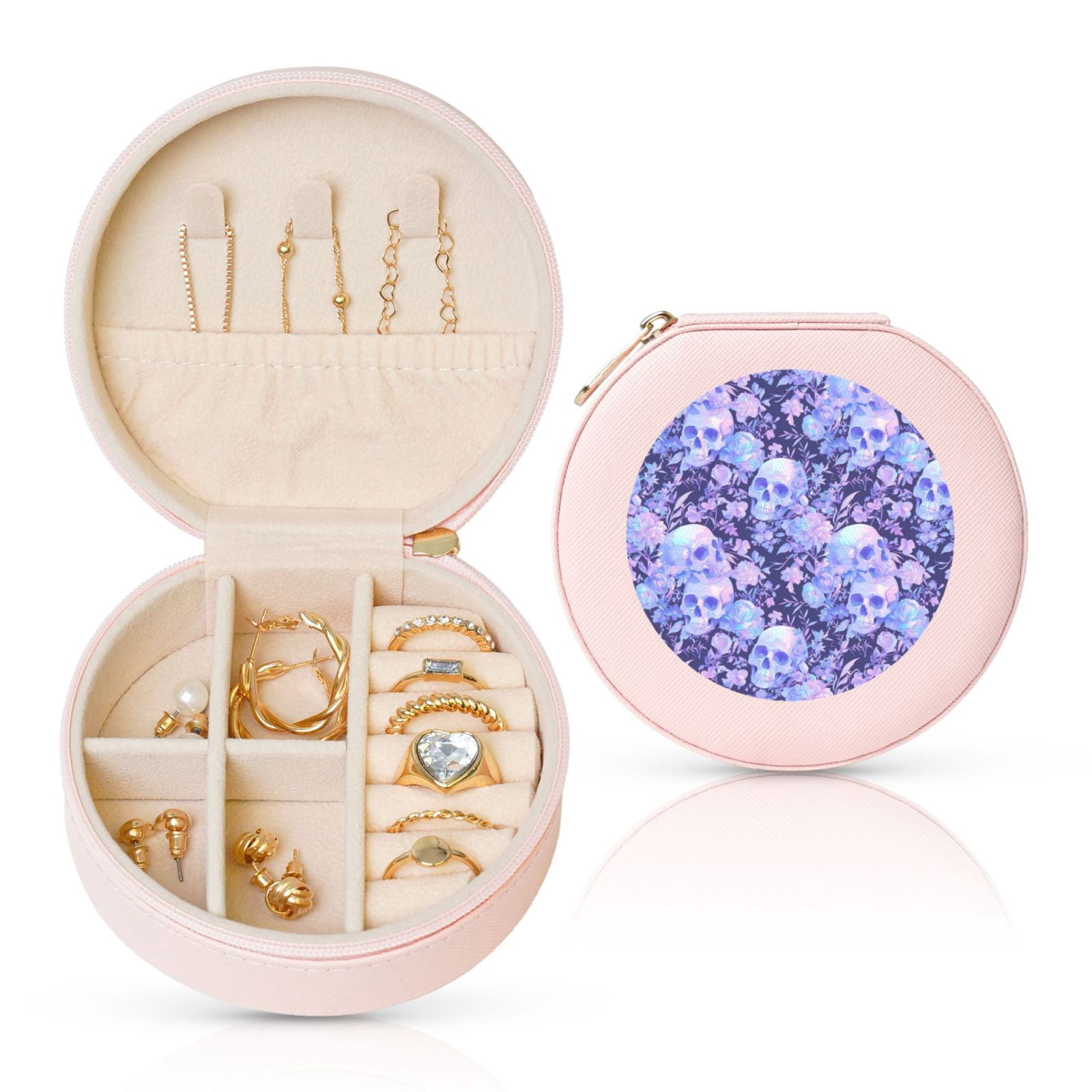 Fuzoiu flower crystal Skull Print Portable Jewelry Box,Round Mini ...