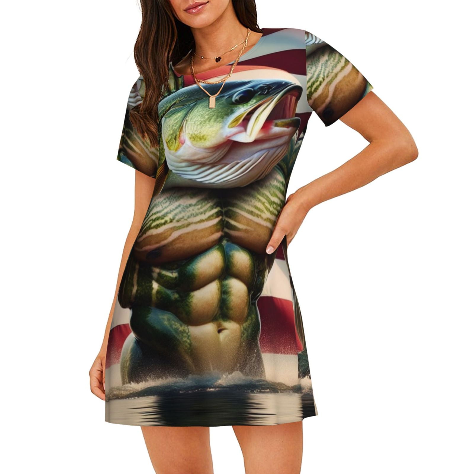 Fuzoiu giant bass with big muscles Print Women Nightgowns, Soft Comfy ...