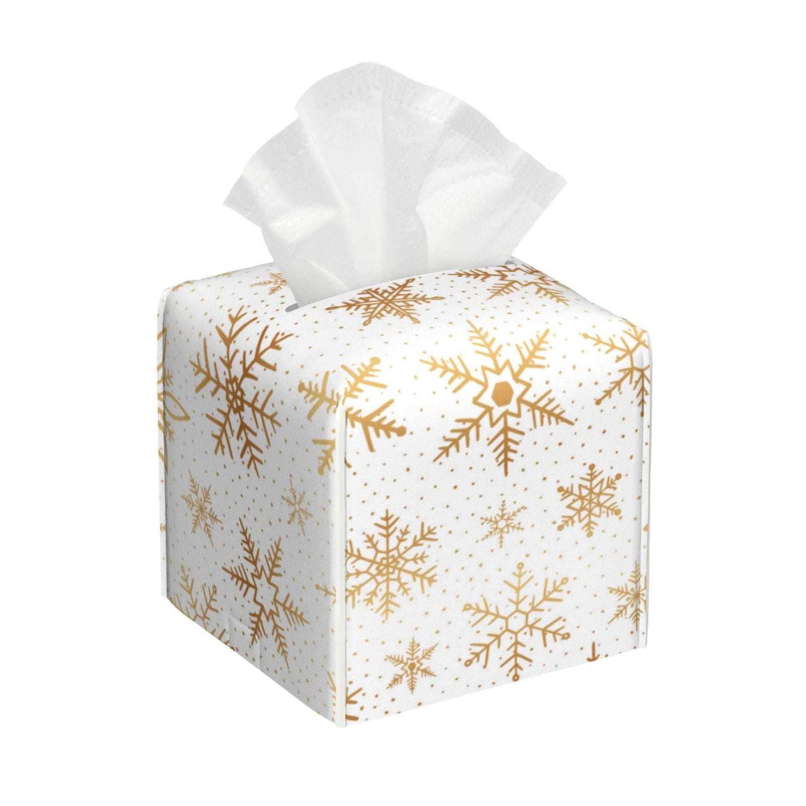 Fuzoiu gold Snowflake print Print Tissue Box Cover Holder, Square ...