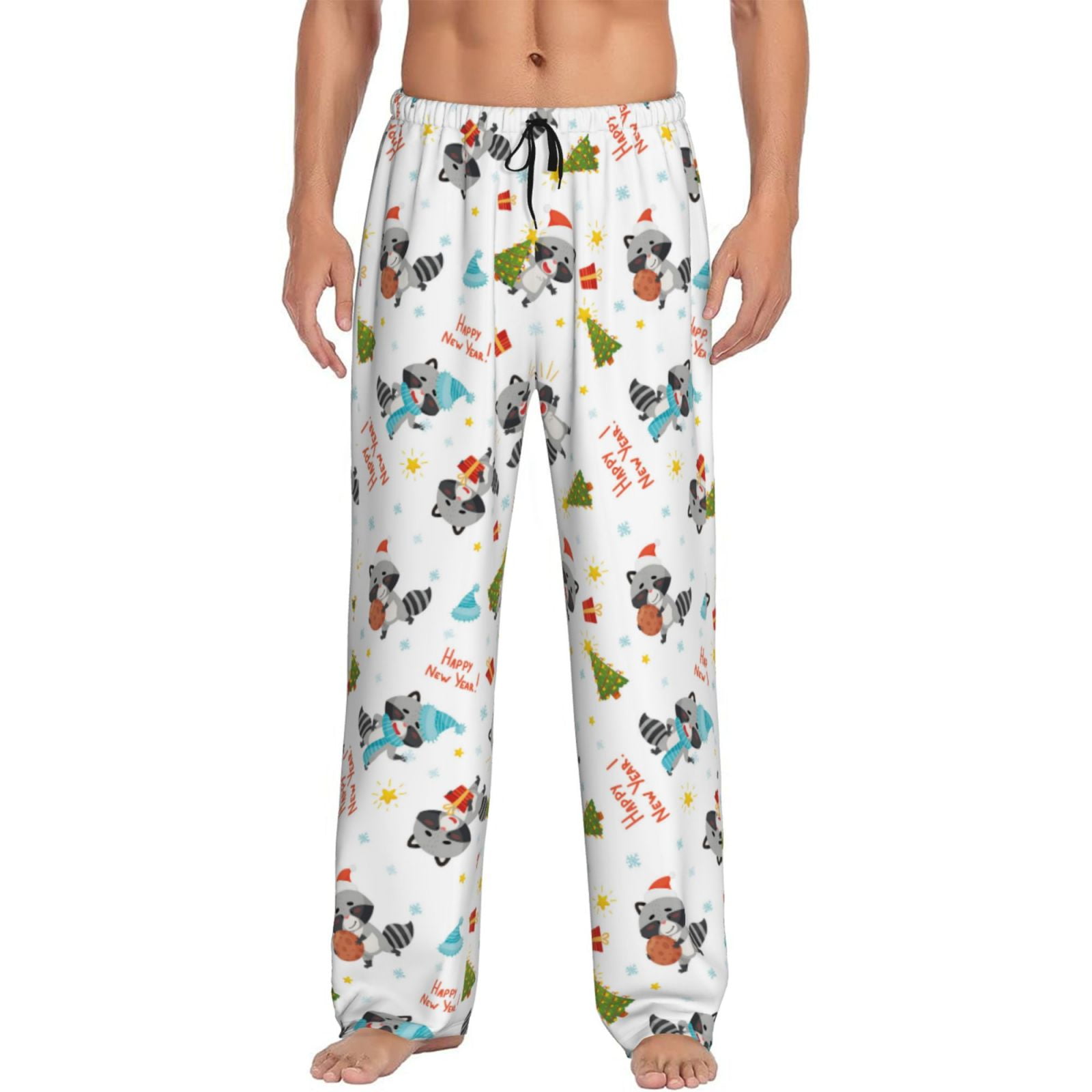 Fuzoiu happy new year Raccoon Print Men's Pajama Pants,Lounge Pants for Men,Lounge PJ Bottoms ...