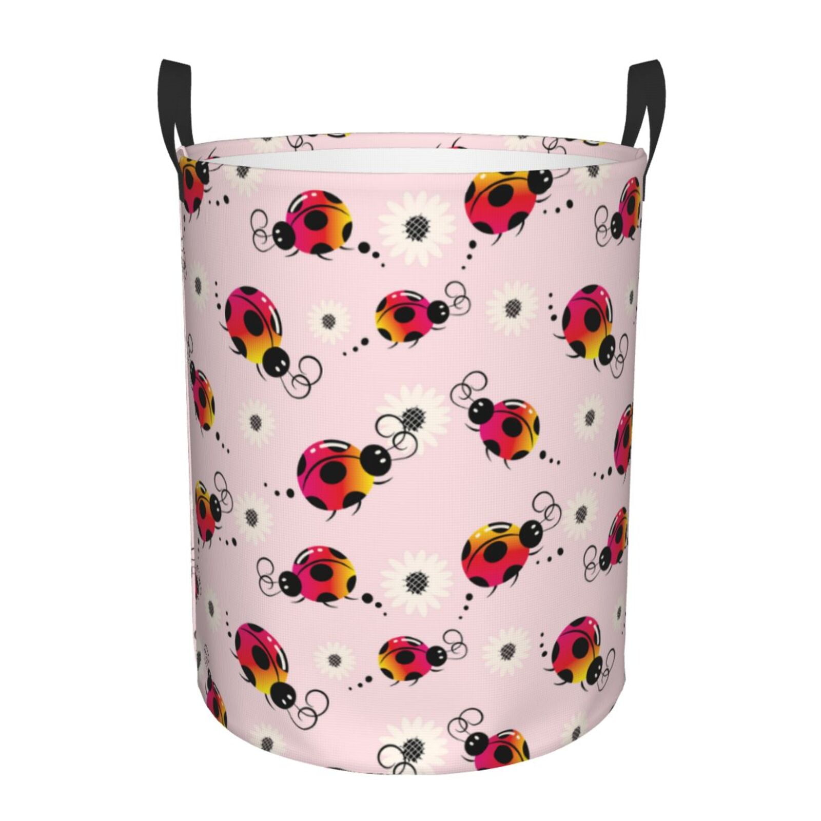 Fuzoiu ladybugs and flower Print Circular Hamper,Laundry Basket with ...