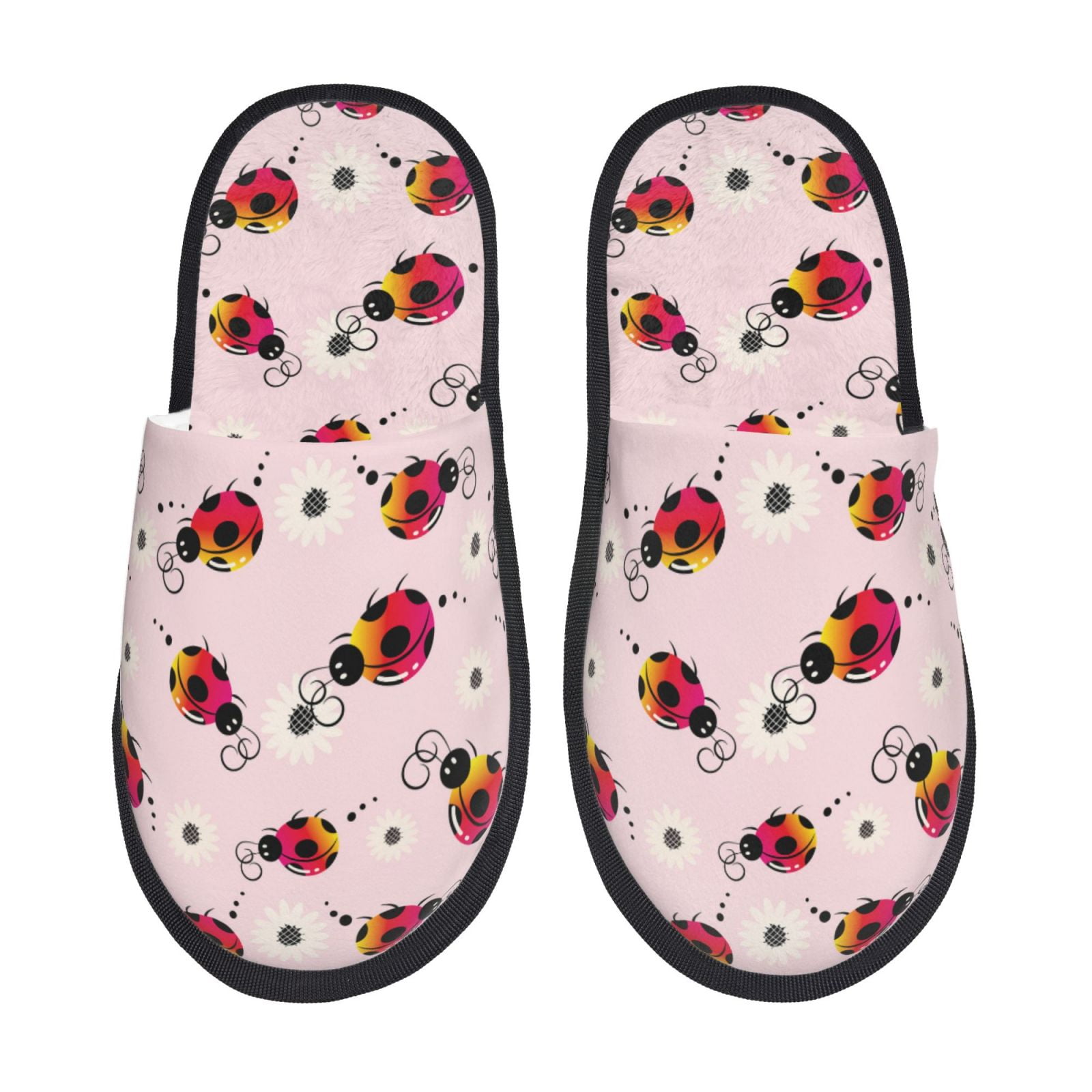 Fuzoiu ladybugs and flower Print Unisex Furry Slippers,Plush Indoor ...