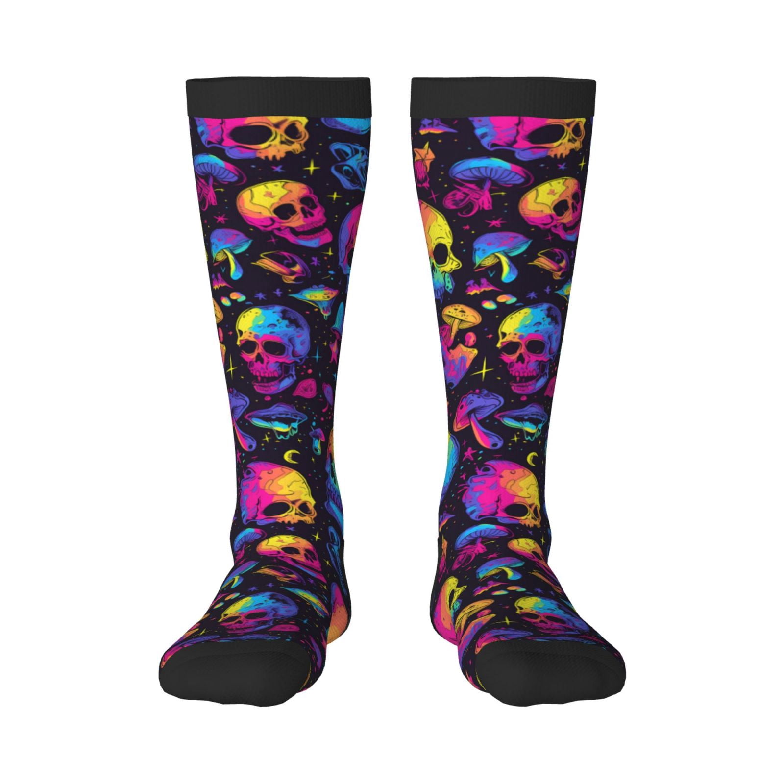 Fuzoiu mushroom rainbow color Skull Print Adult Stockings,Crew Socks ...