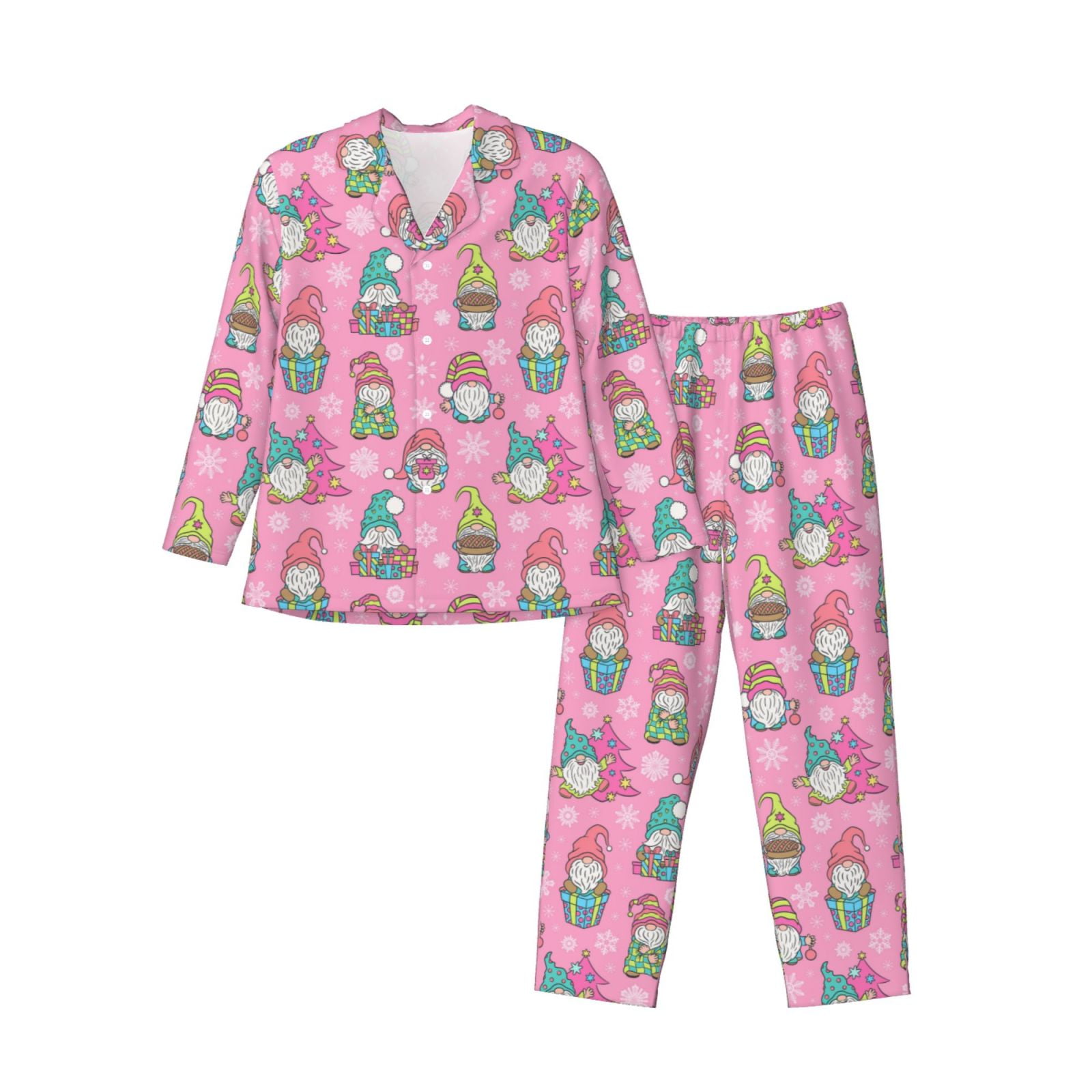 Fuzoiu pink Holiday Joy Print Men's Long-Sleeved Pajama,Lounge Button ...