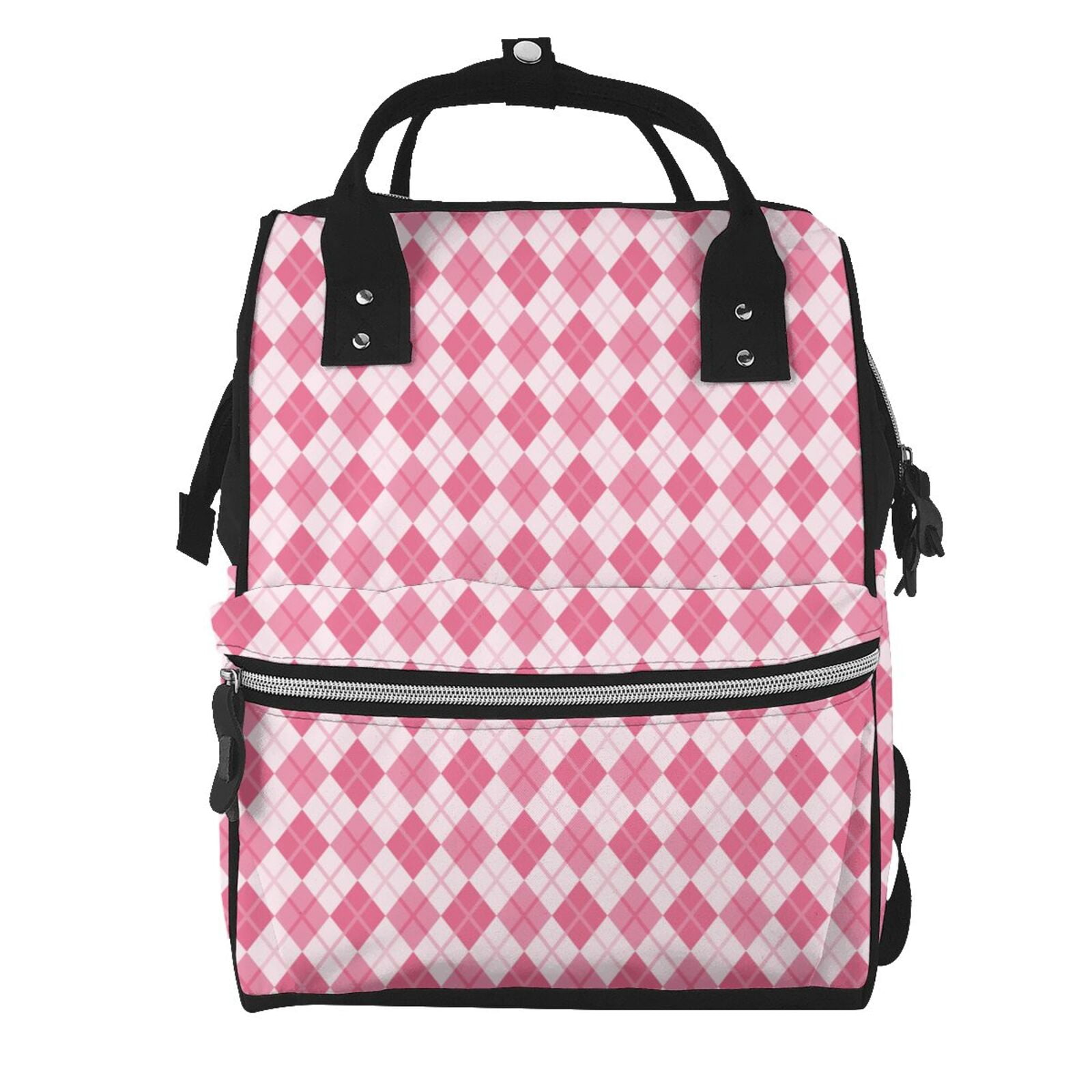 Fuzoiu pink argyle Print Diaper Bag Backpack,Baby Essentials Travel ...