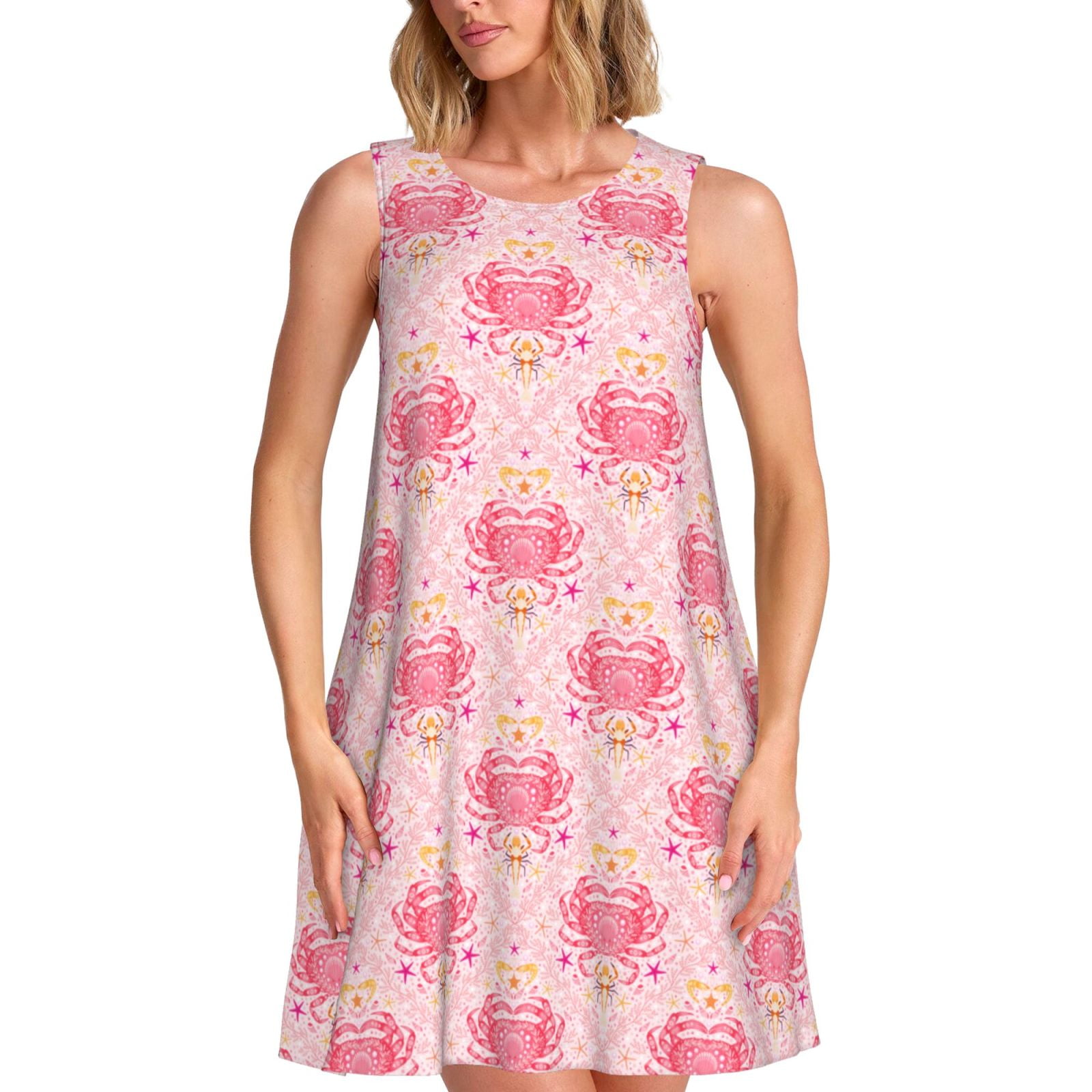 Fuzoiu pink crustaceans Print Women's Sleeveless Dress,Summer Dresses ...