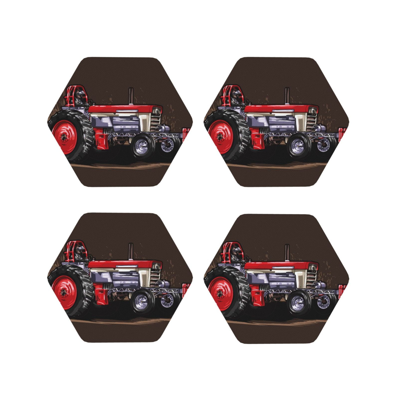 Fuzoiu red tractor Print Leather Coasters Set,Drink Coasters Set of 4 ...