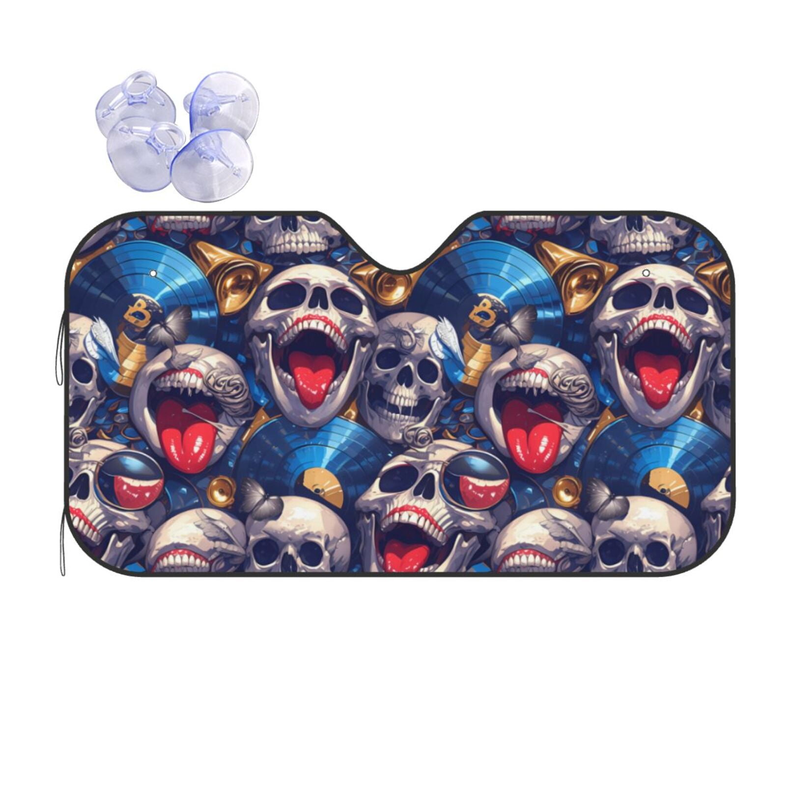Fuzoiu rock Skull blue record Print Car Windshield Sun Shade,Block Uv ...