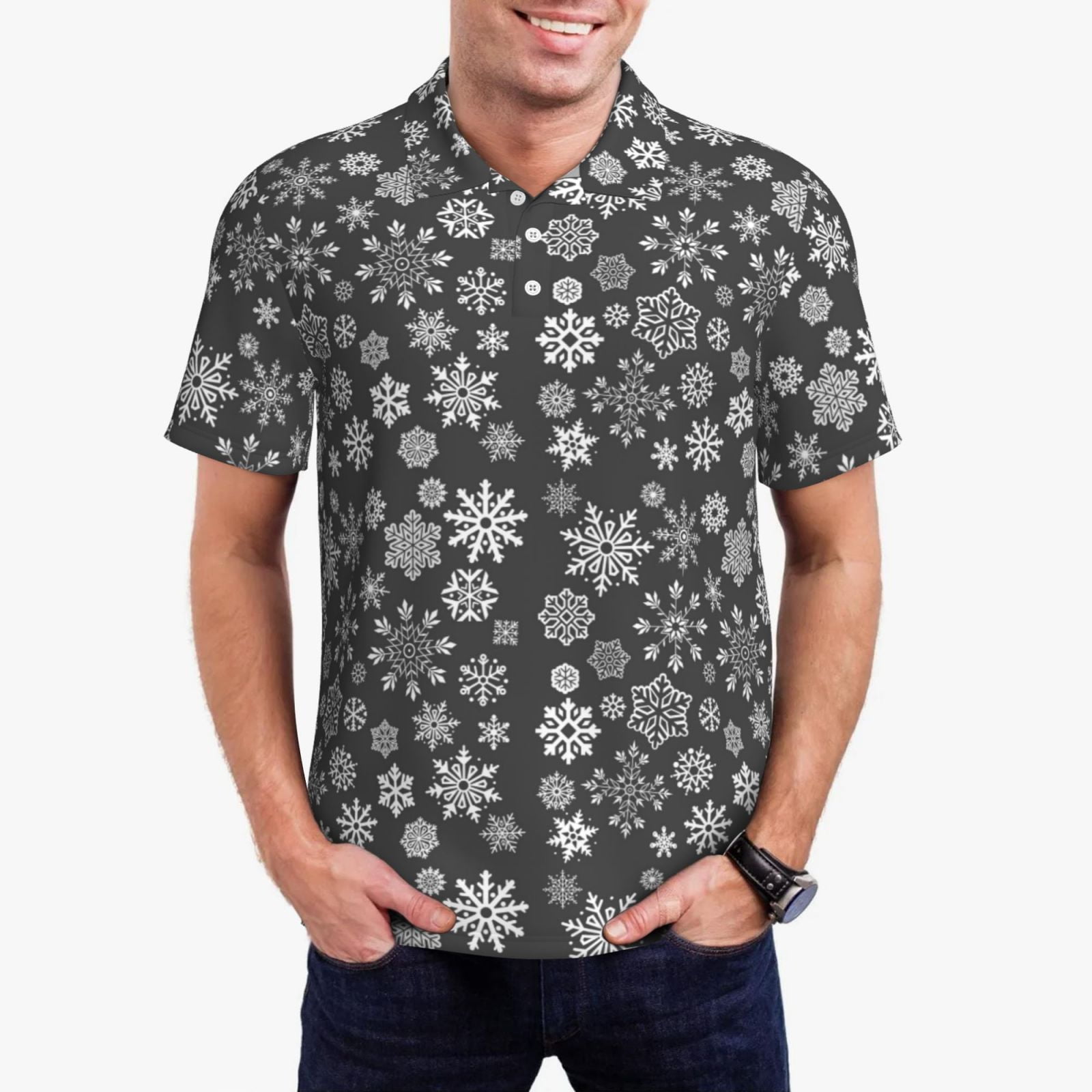 Fuzoiu simple white Snowflake Print Men's Polo Shirts Short Sleeve,Golf ...