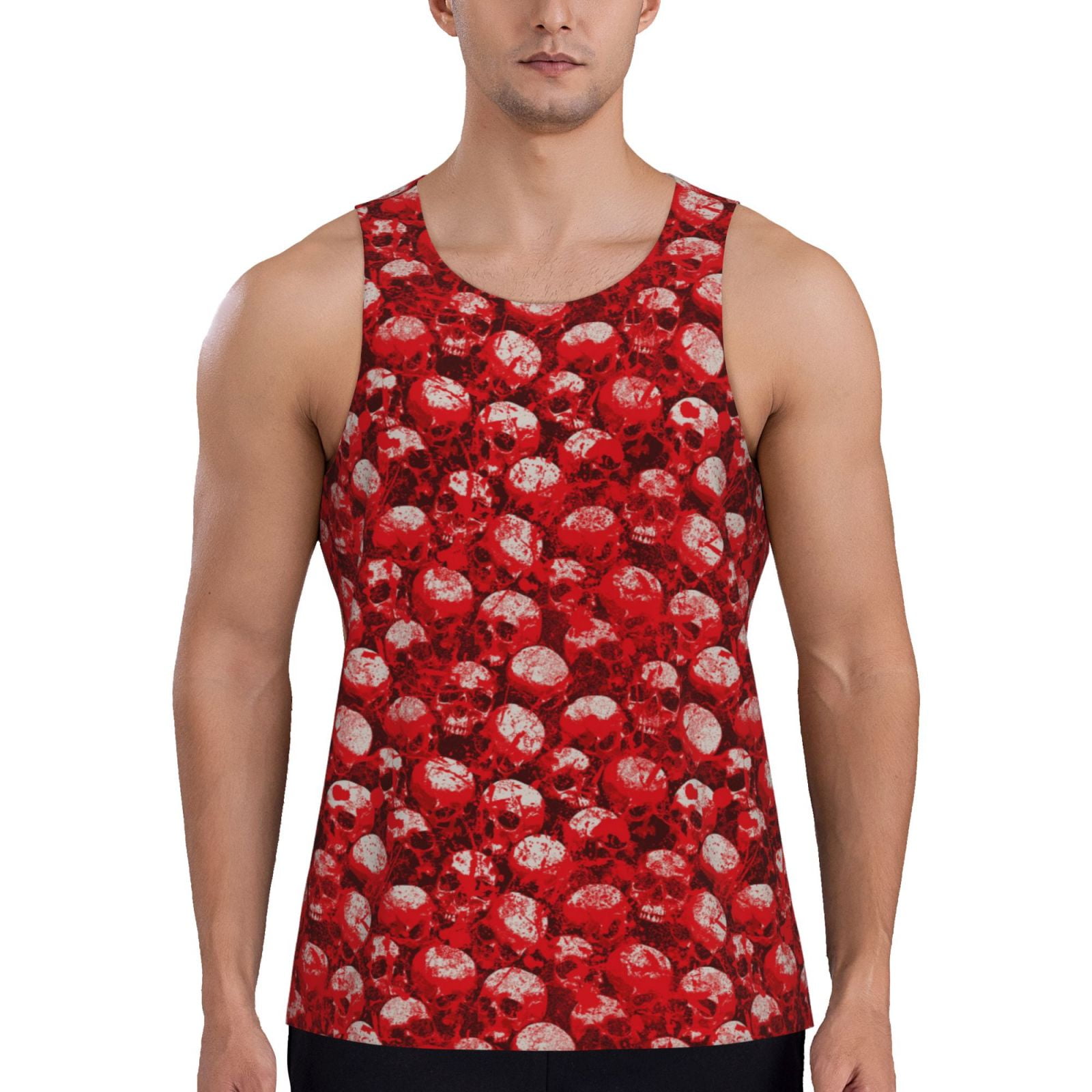 Fuzoiu skulls with grunge Men's Workout Tank Tops,Sleeveless Gym Shirt ...