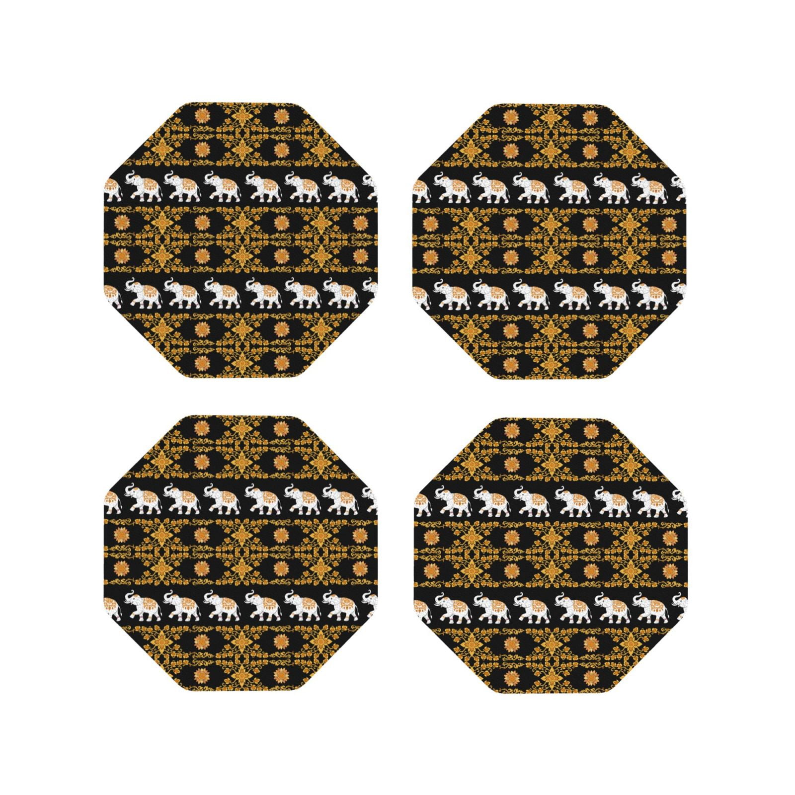 Fuzoiu traditional Elephant Print Leather Coasters Set,Drink Coasters ...