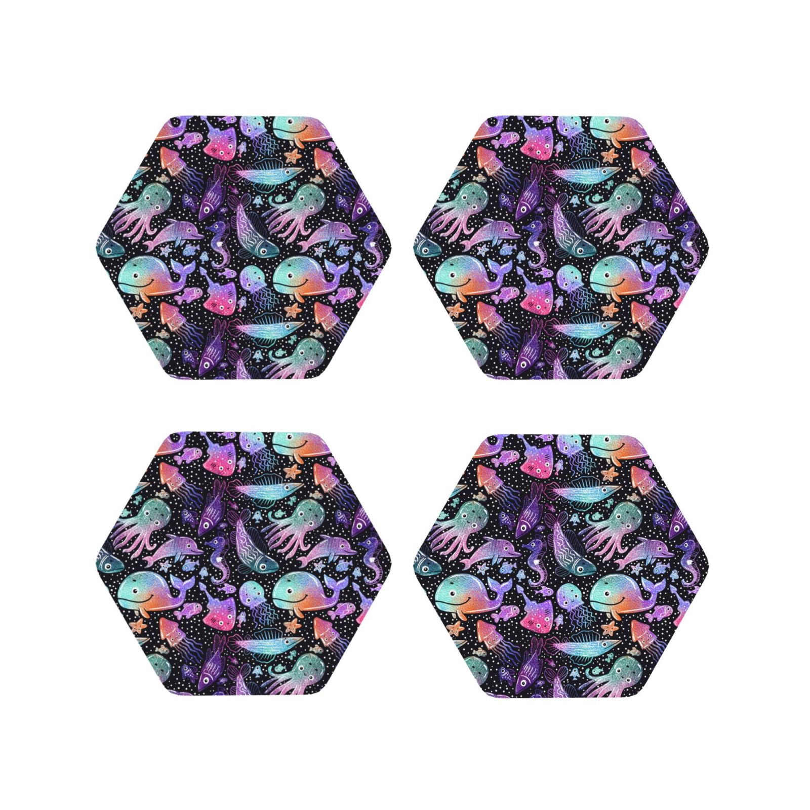 Fuzoiu whale fish octopus Print Leather Coasters Set,Drink Coasters Set ...