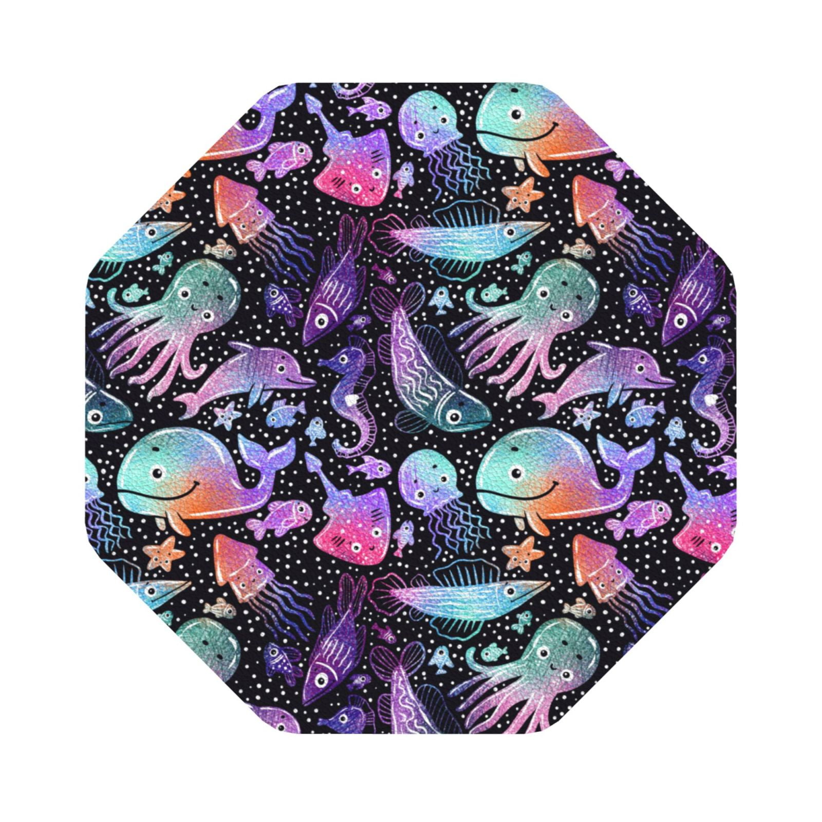 Fuzoiu whale fish octopus Print Leather Coasters Set,Drink Coasters Set ...