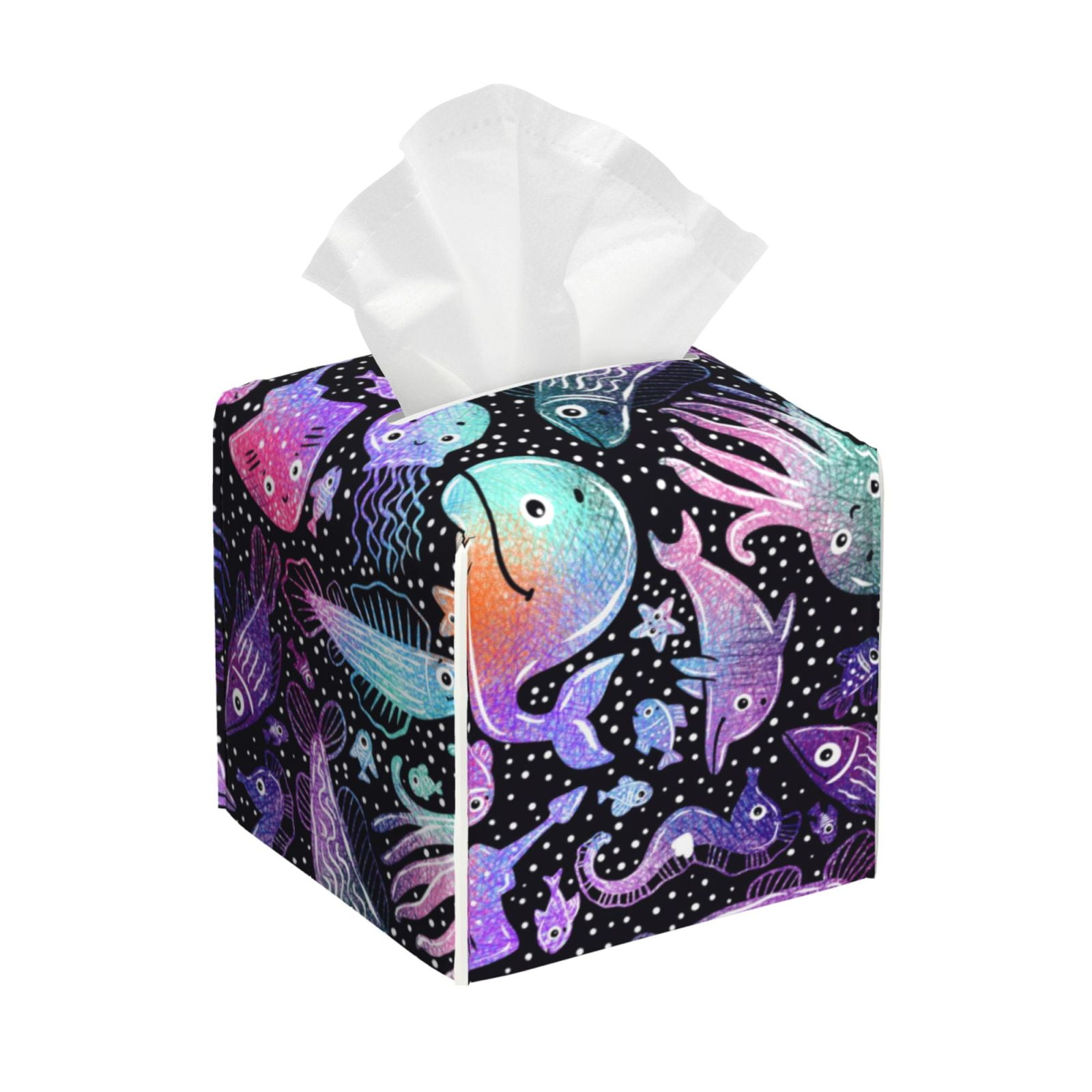 Fuzoiu whale fish octopus Print Tissue Box Cover Holder, Square Leather ...