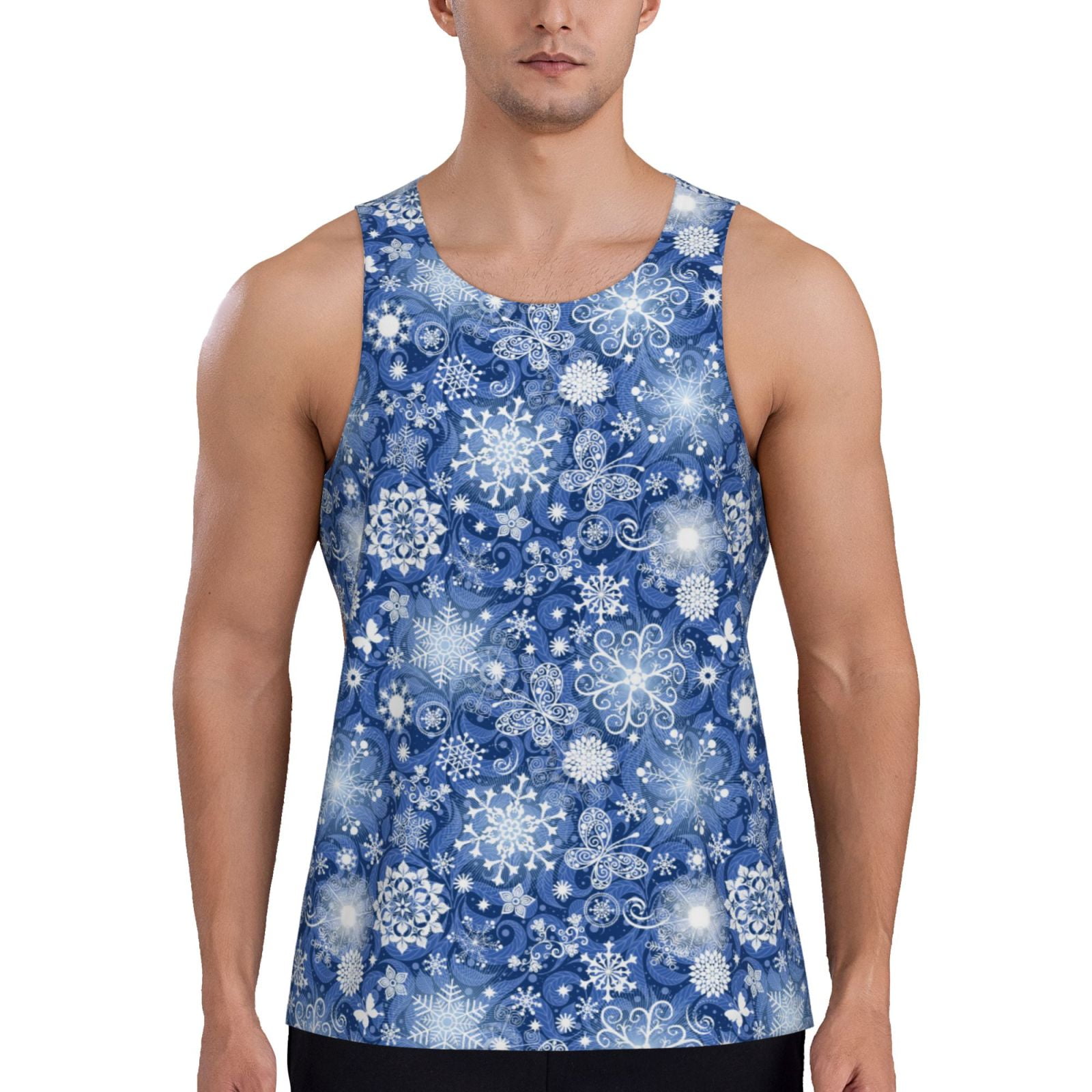 Fuzoiu whiet Snowflake blue background Print Men's Workout Tank Tops ...