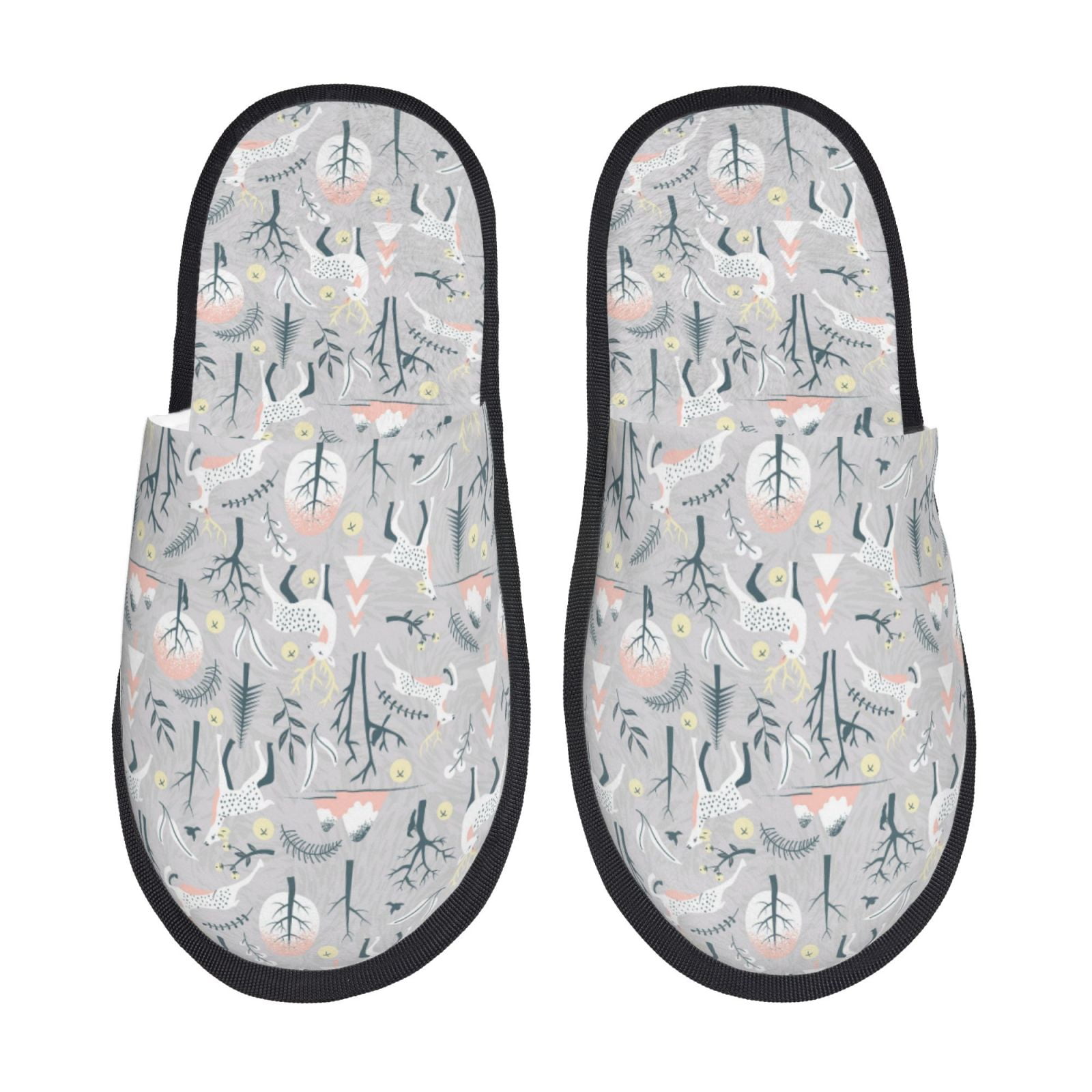 Fuzoiu white Moose winter tree Print Unisex Furry Slippers,Plush Indoor ...