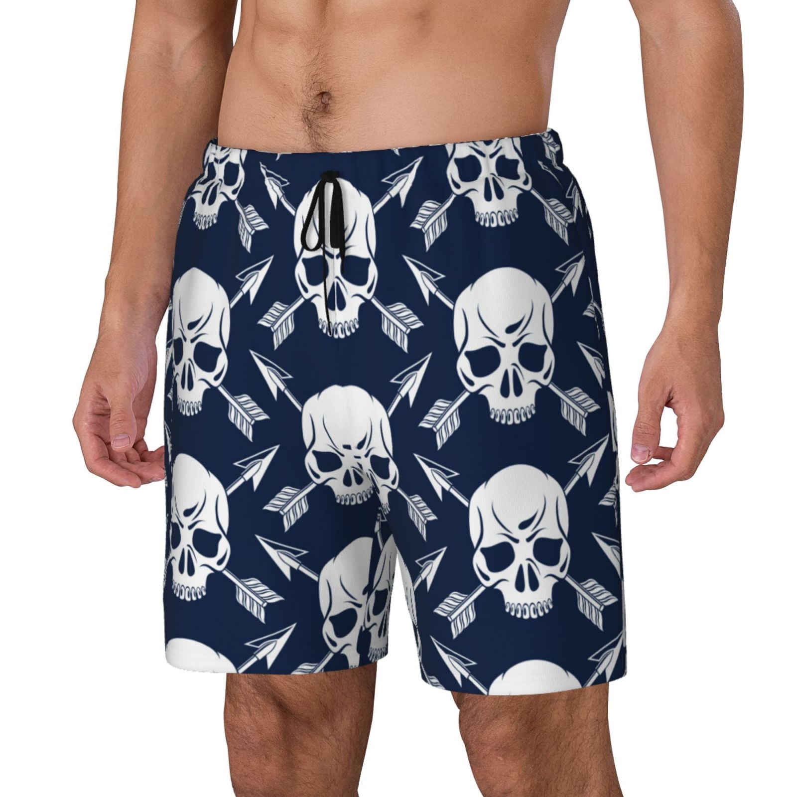 Fuzoiu white arrow Skull Print Men's Swim Shorts,Quick-Dry Double-Layer ...
