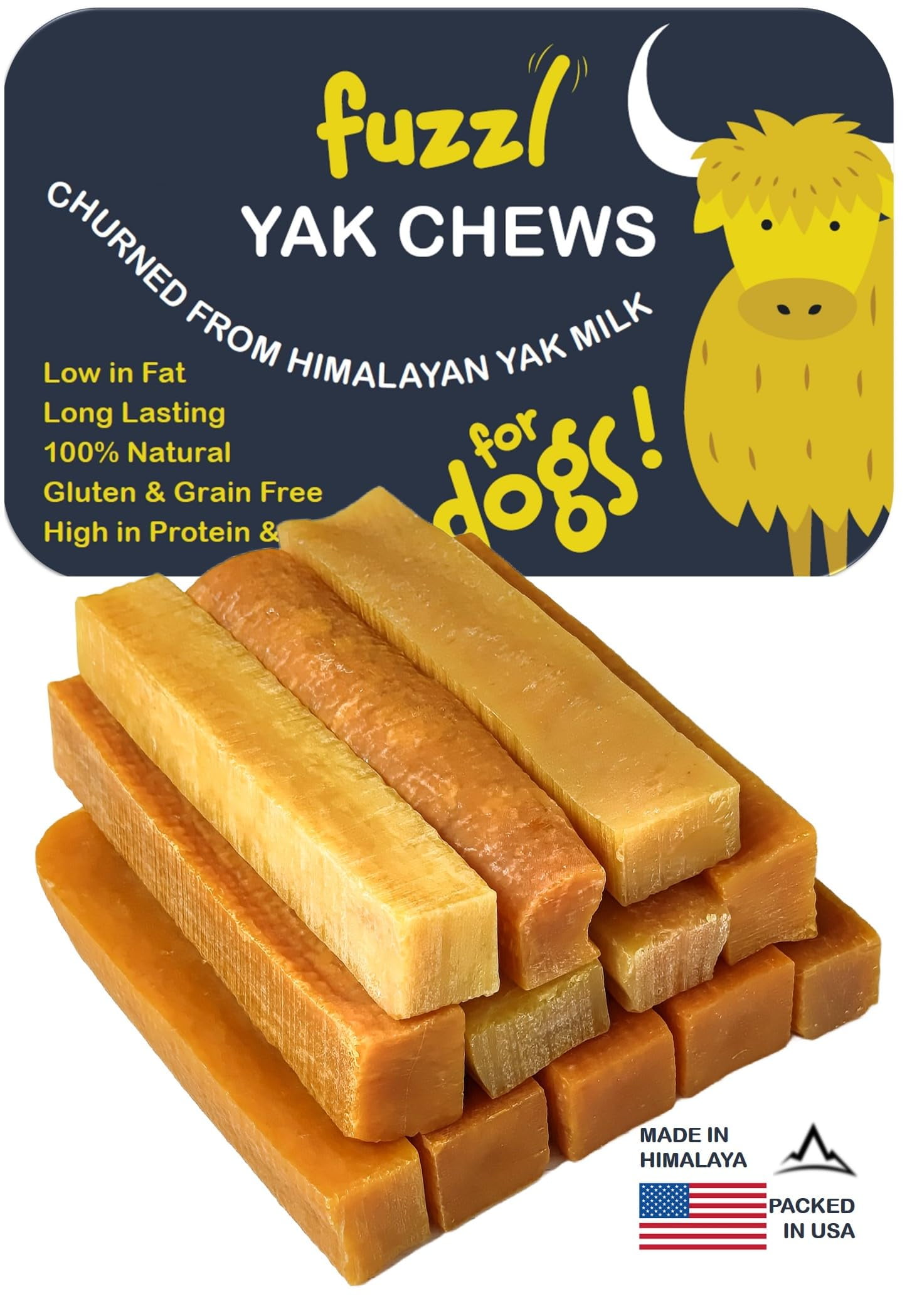 Fuzzl Premium Yak Cheese OIF8 Himalayan Dog Chews - 12 Bars 2lb Medium ...
