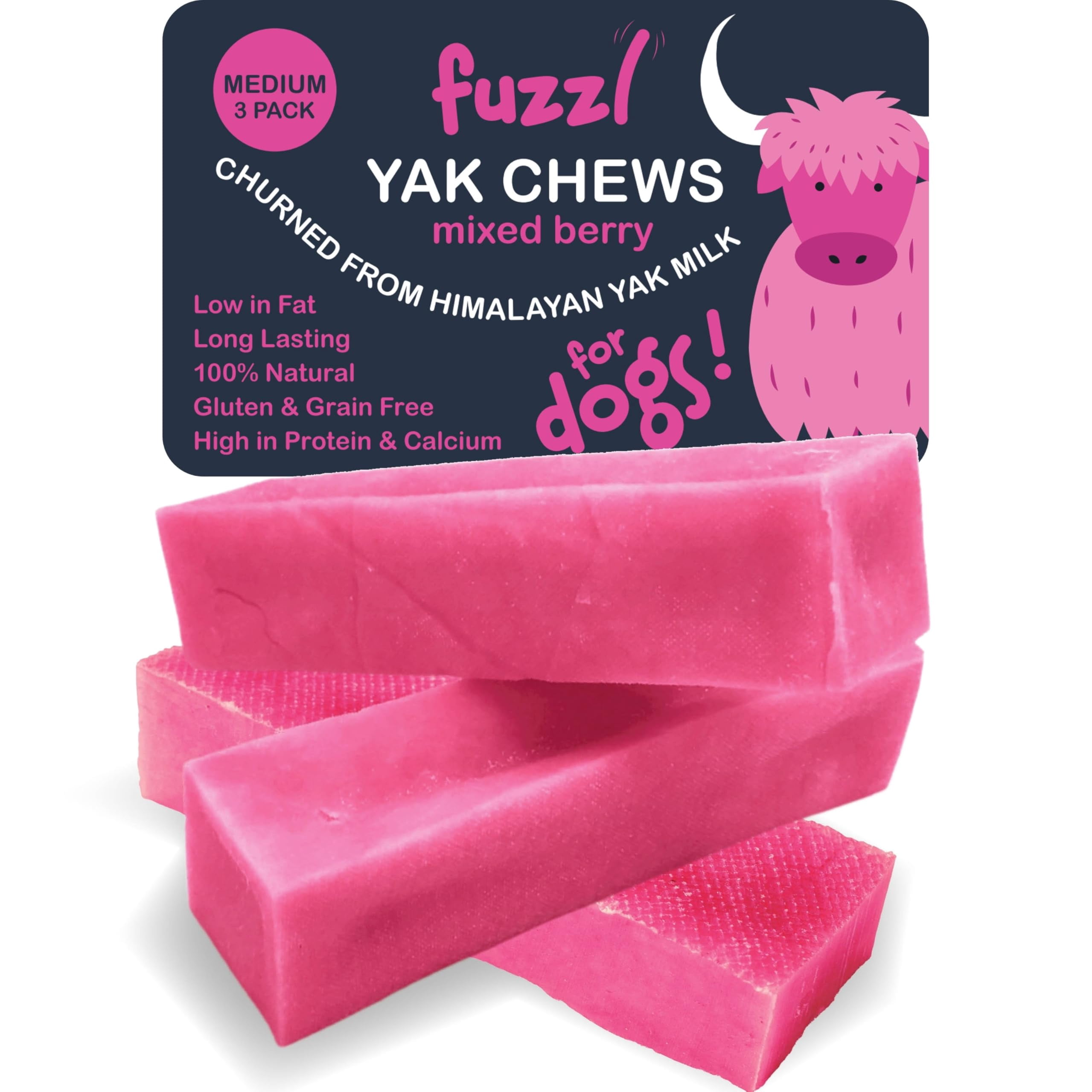 Fuzzl Yak Cheese AJH3 Himalayan Dog Chews Mixed Berry Medium 3 Pack ...