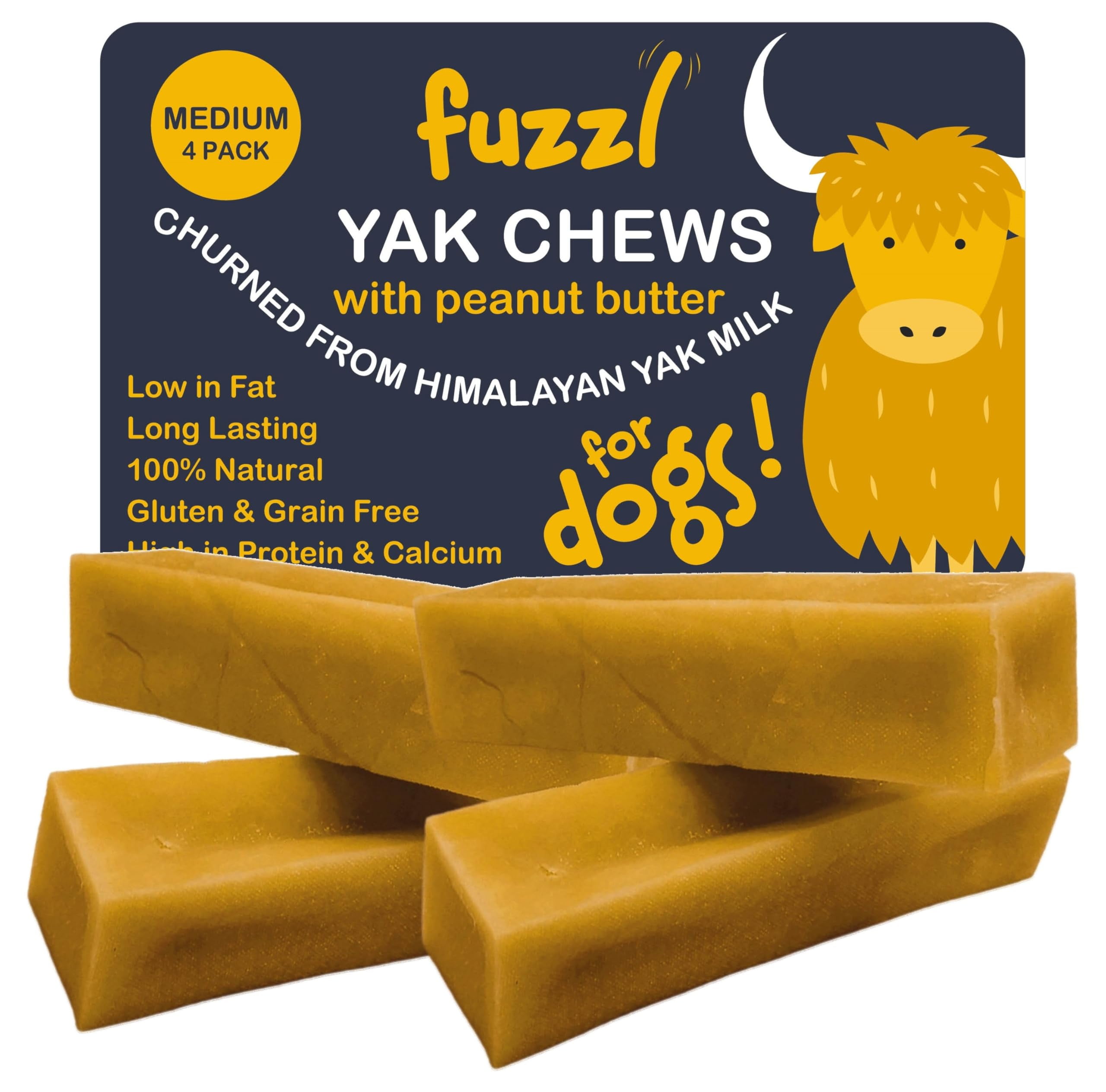 Fuzzl Yak Cheese Himalayan Dog Chews Peanut Butter Medium 4 Pack ...