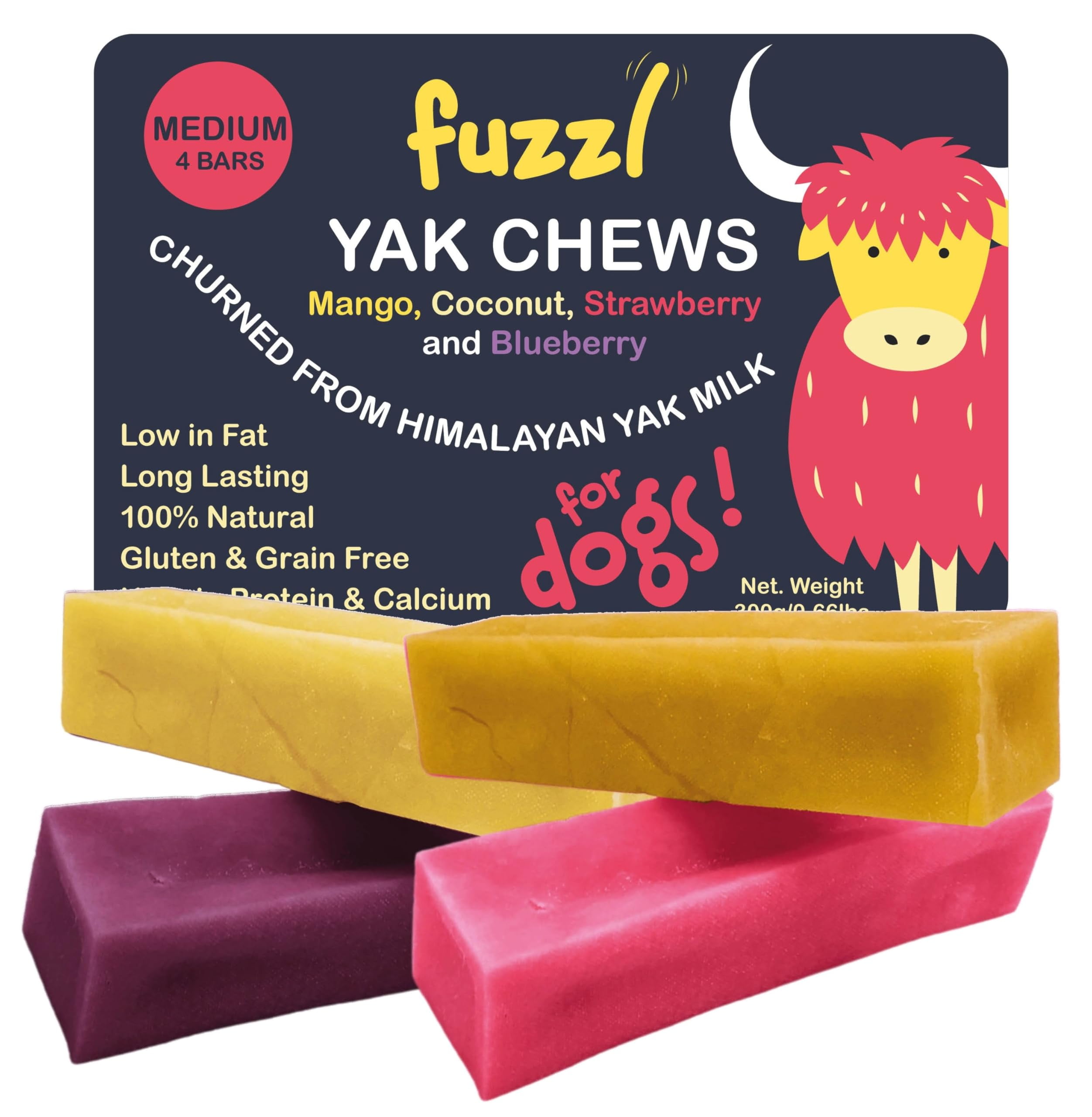 Fuzzl Yak Chews Mango, TMA2 Coconut, Strawberry, Blueberry Medium Box 4 ...