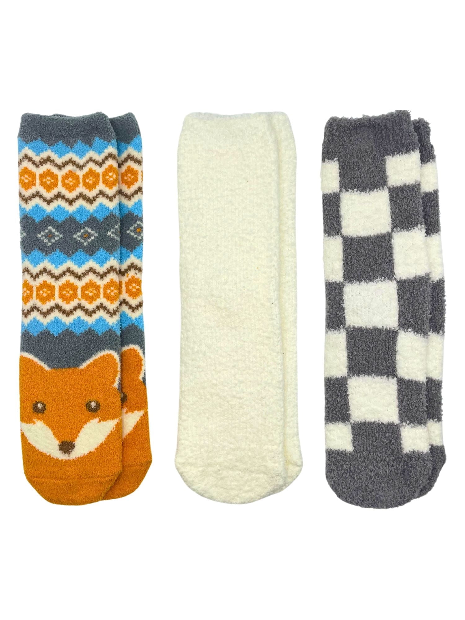 Fuzzy Babba Women's Cozy Mid-Crew Socks, Fox Diamond, 3-Pack, Size 4-10 ...
