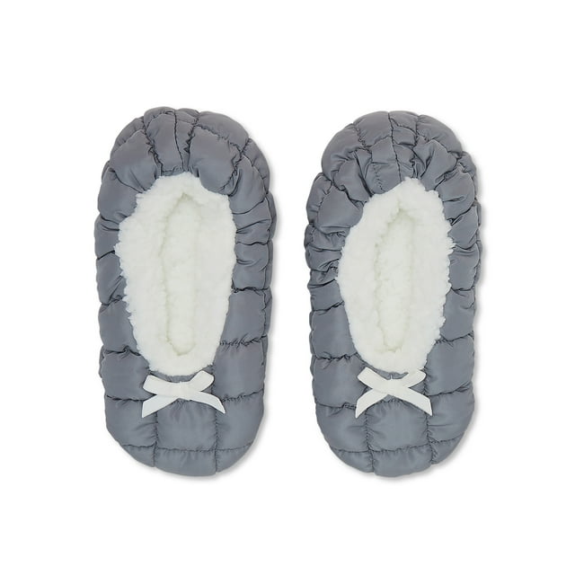 Fuzzy Babba Women’s Quilted Puffer Slipper Socks with Corduroy Bow ...