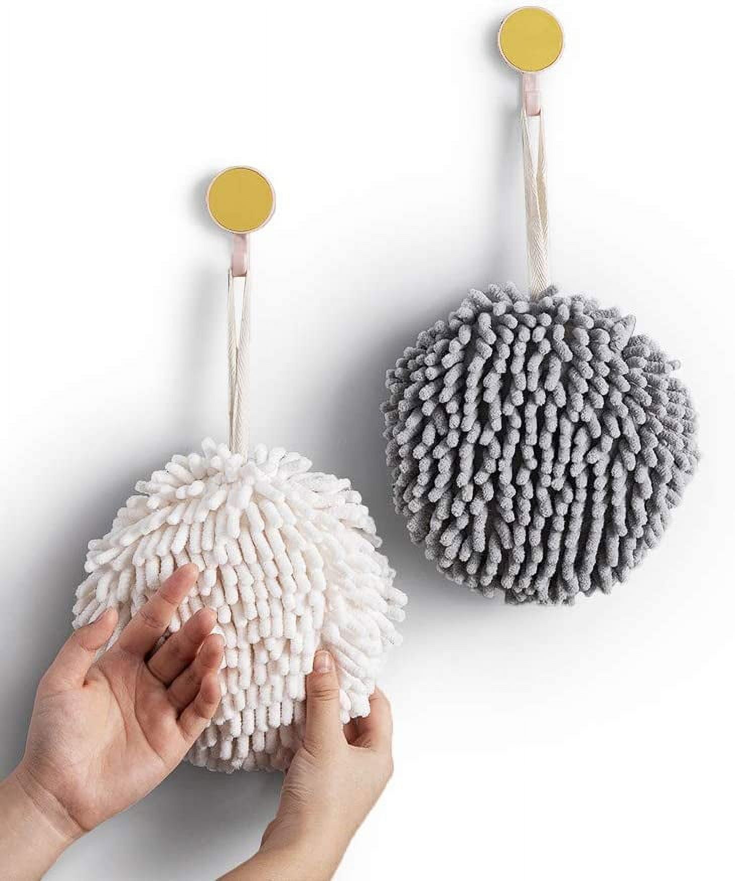 Fuzzy Ball Towel (Set of 2) White and Gray - Dry Your Hand Instantly ...