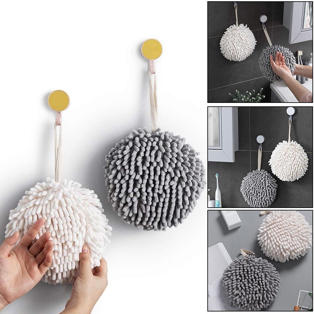 Fuzzy Ball Towel Sets of 2 White and Gray - Dry Your Hand Instant ...