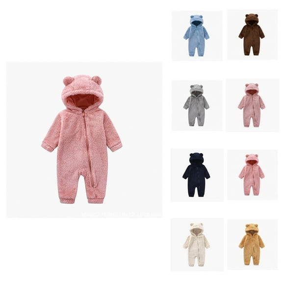 Fuzzy Bear Ear Hooded Romper, Newborn Baby Winter Fleece One-Piece ...