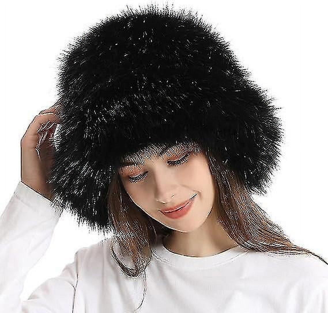 Fuzzy Bucket Hat Winter Fluffy Furry Plush Faux Fur Hats - Walmart.com