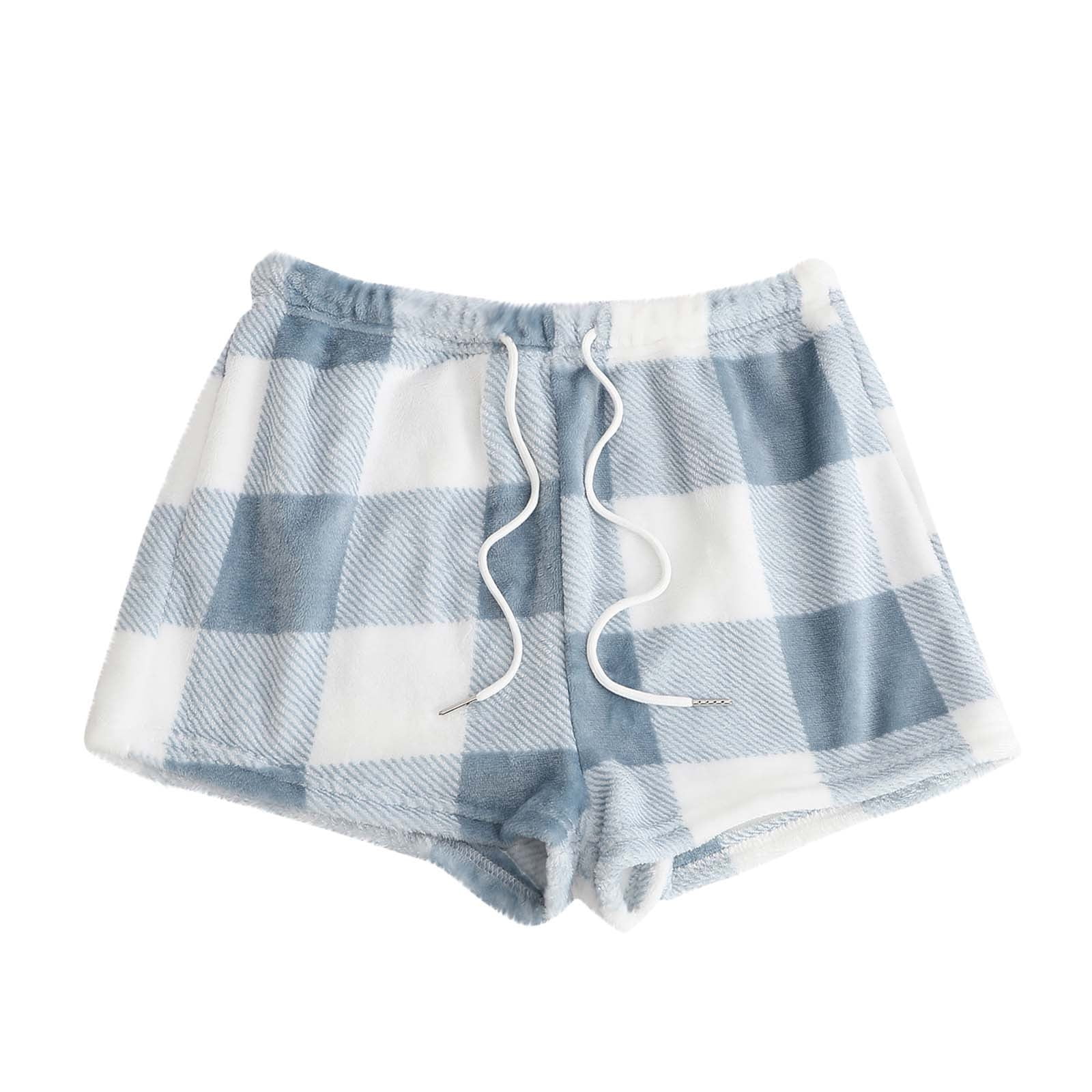 Fuzzy Buffalo Plaid Pajama Shorts for Women Drawstring Elastic Waist ...