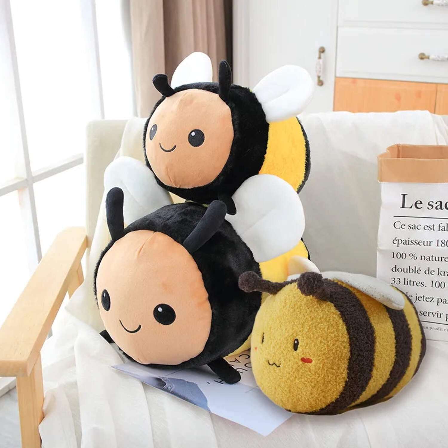 Fuzzy Bumblebee Ladybug Stuffed Insect Plush Toy Bee Ladybird Soft Doll ...