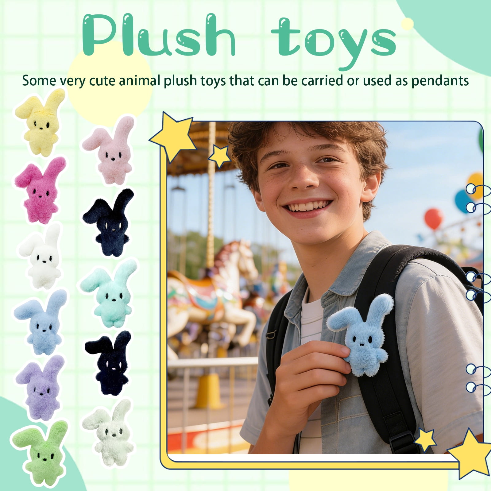 Fuzzy Bunny Keychain 4 Inch,Soft Mini Plush Rabbit Charm in Assorted ...
