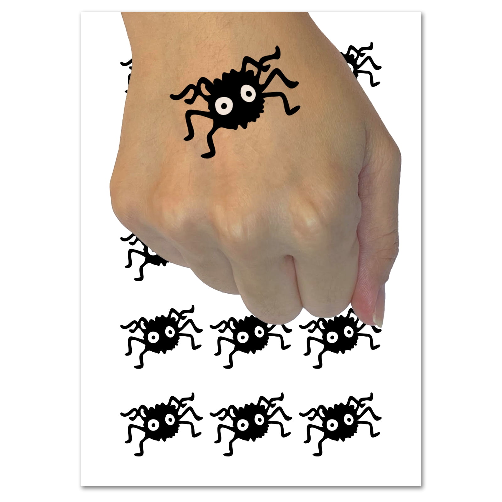 Fuzzy Cartoon Bug Spider Water Resistant Temporary Tattoo Set Fake Body ...