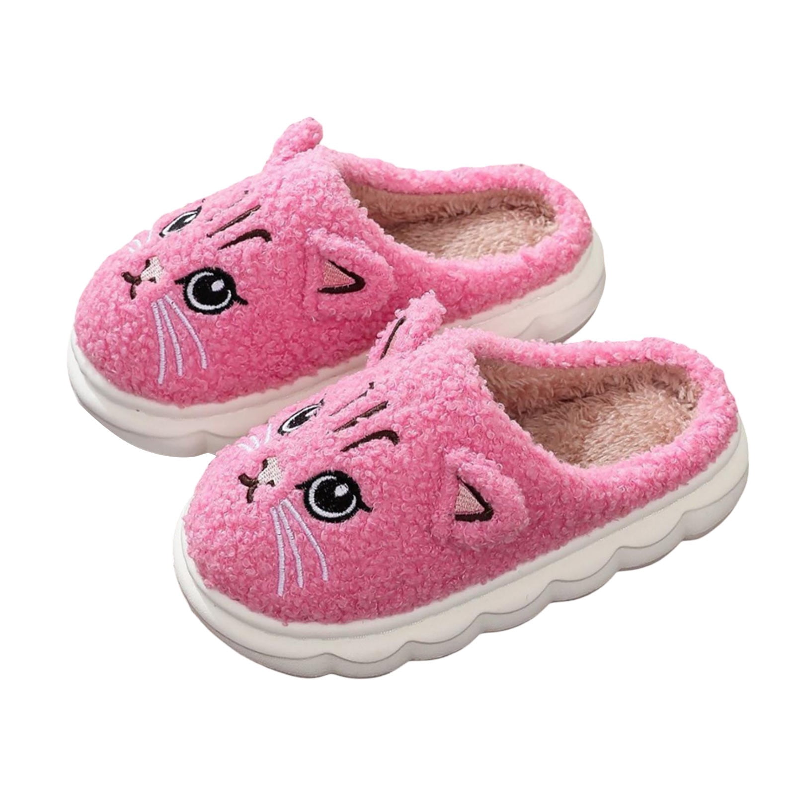 Fuzzy Cat Slippers for Girls, Funny Animal House Shoes with Soft Memory ...