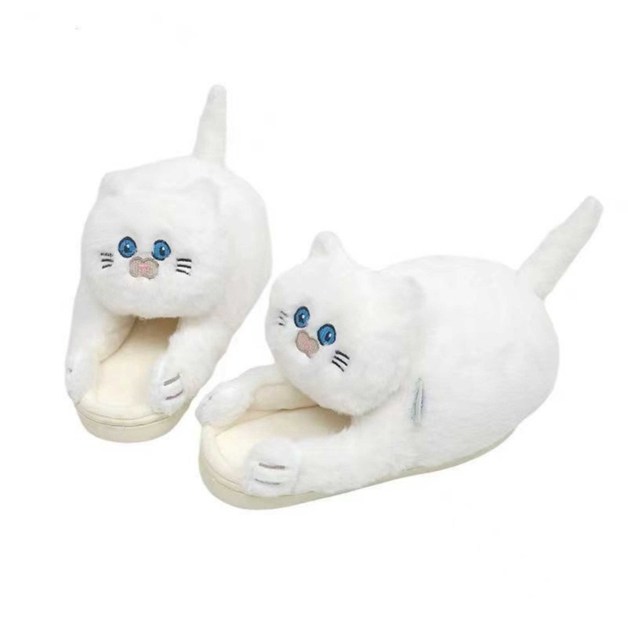 Fuzzy Cat Slippers for Women Funny Animal House Shoes Plush Warm Slip ...
