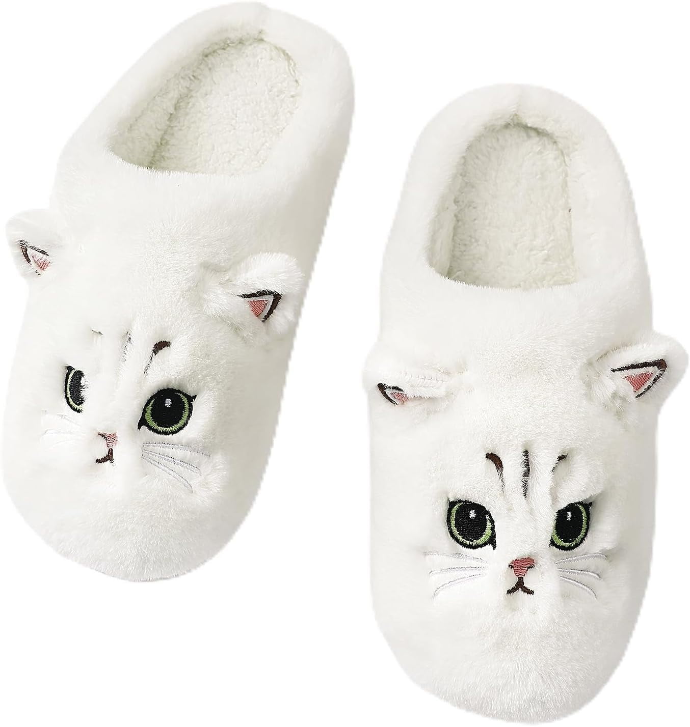 Fuzzy Cat Slippers for Womens Soft Warm House Animal Slides Indoor ...