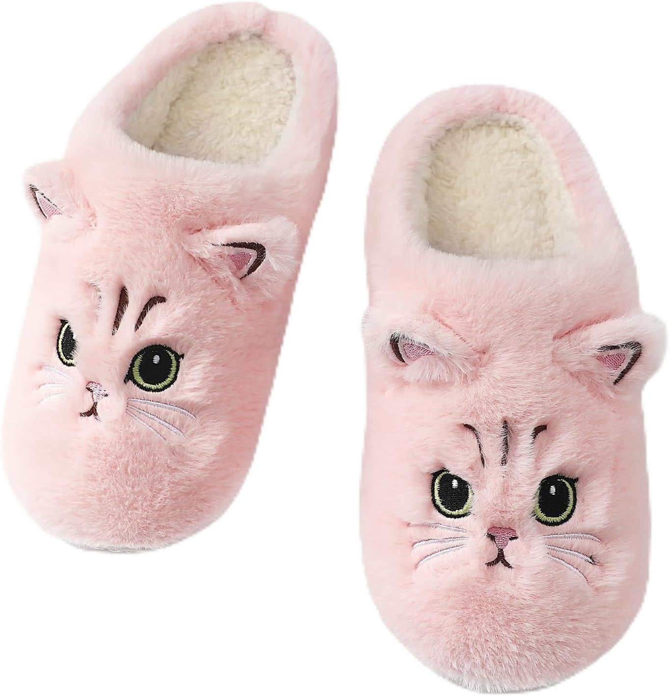 Fuzzy Cat Slippers for Womens Soft Warm House Animal Slides Indoor ...