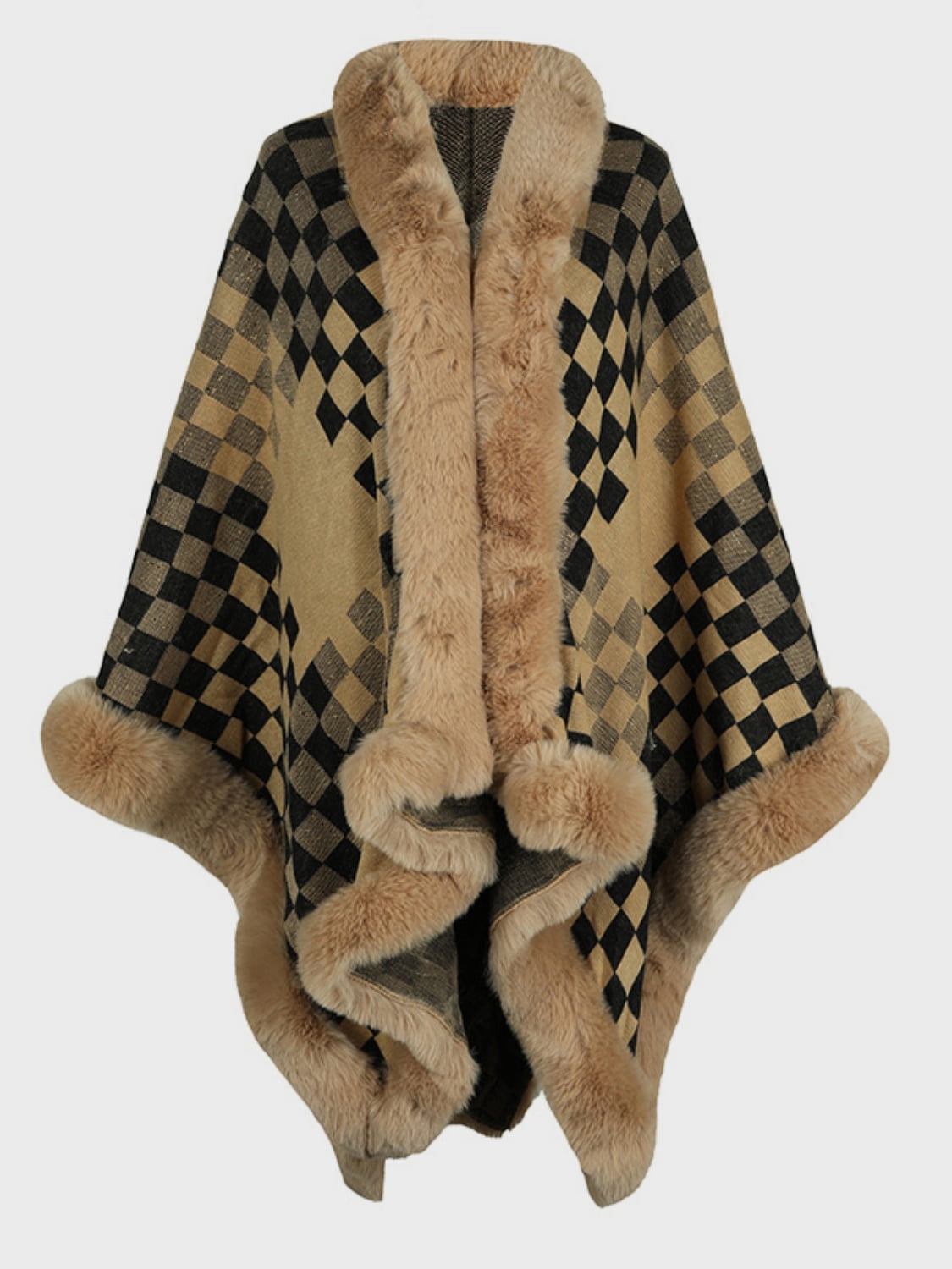 Fuzzy Checkered Long Sleeve Poncho - Walmart Business Supplies