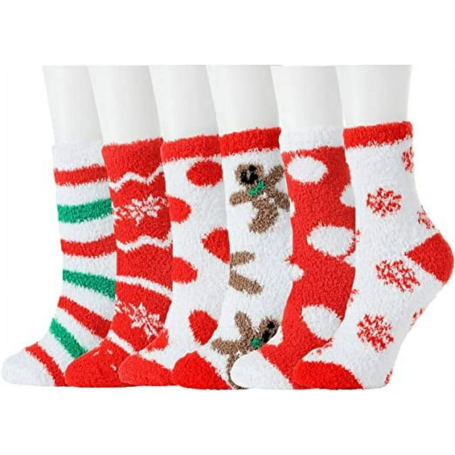 Fuzzy Christmas Socks Women 6 Pairs Red White Holiday Winter Warm