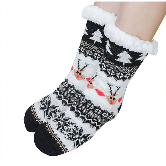 Fuzzy Christmas Socks for Women, Sherpa Lined Warm Cozy Winter Xmas ...