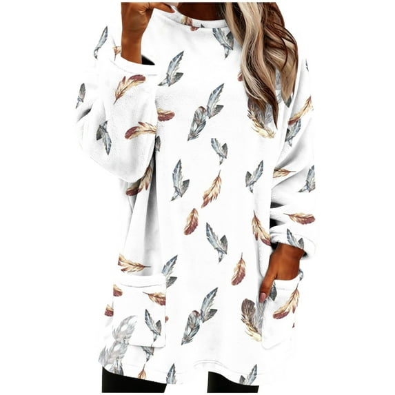 Fuzzy Fall Sweater for Women Crew Neck Winter Pullover Sweaters with ...