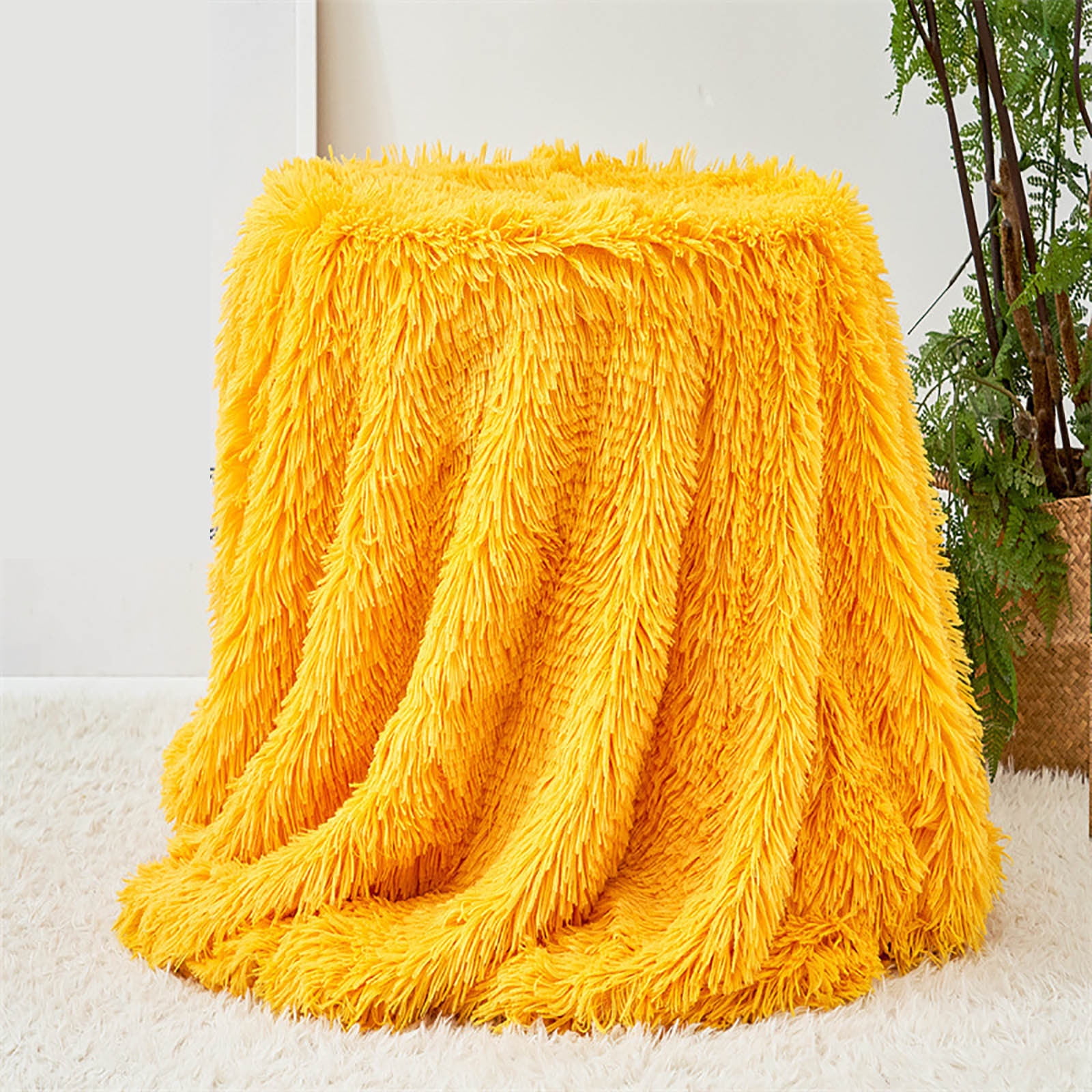 Fuzzy Faux Fur Throw Blanket Mustard Yellow Blanket Super Soft Cozy ...